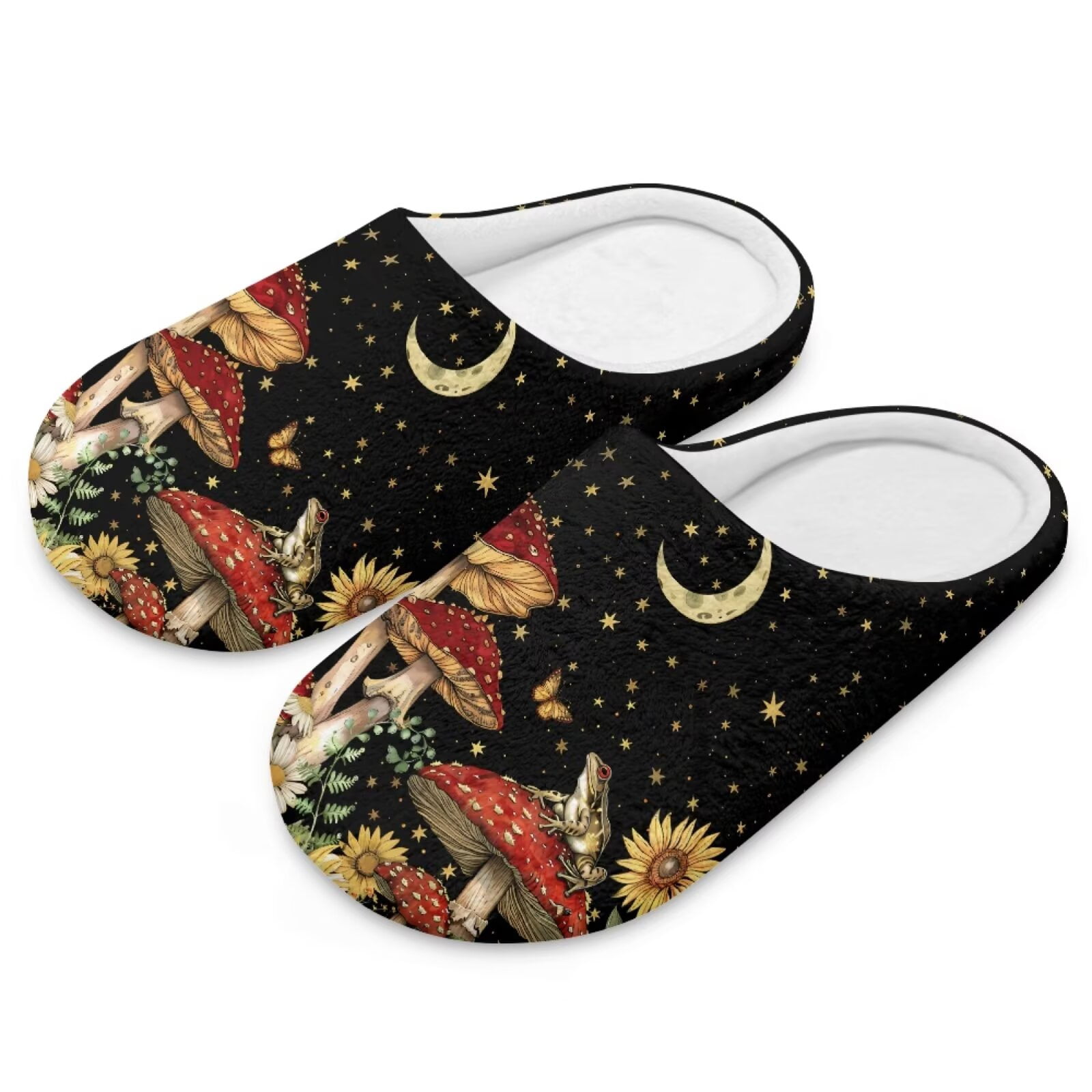FUIALDOLG Women's Mushroom Frog Moon Night Print Closed Toe Slippers ...