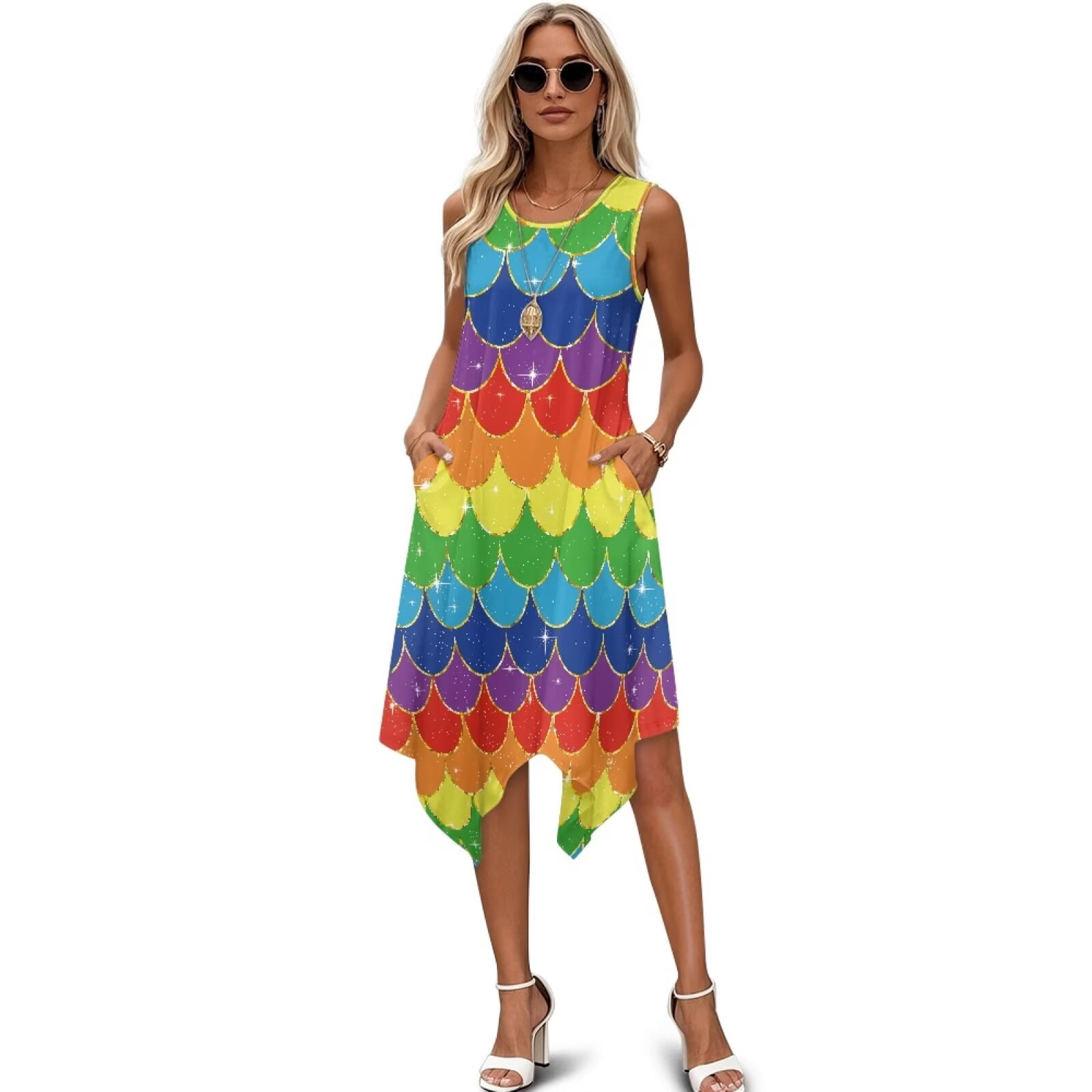 FUIALDOLG Women's Rainbow Love Hearts Dress Womens Casual Round Neck ...