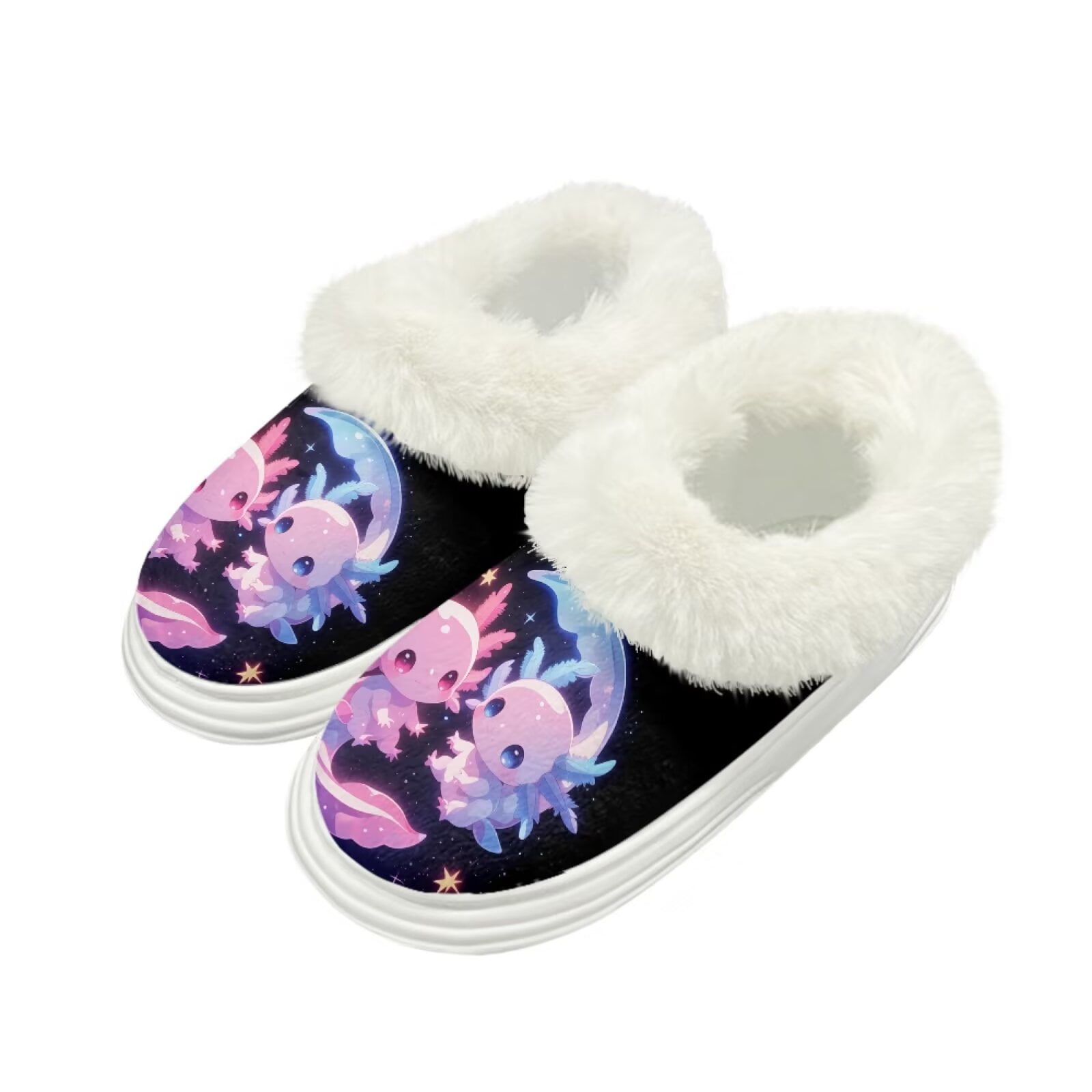 FUIALDOLG Womens Fuzzy Slippers Axolotls Print Fluffy Platform Slippers ...