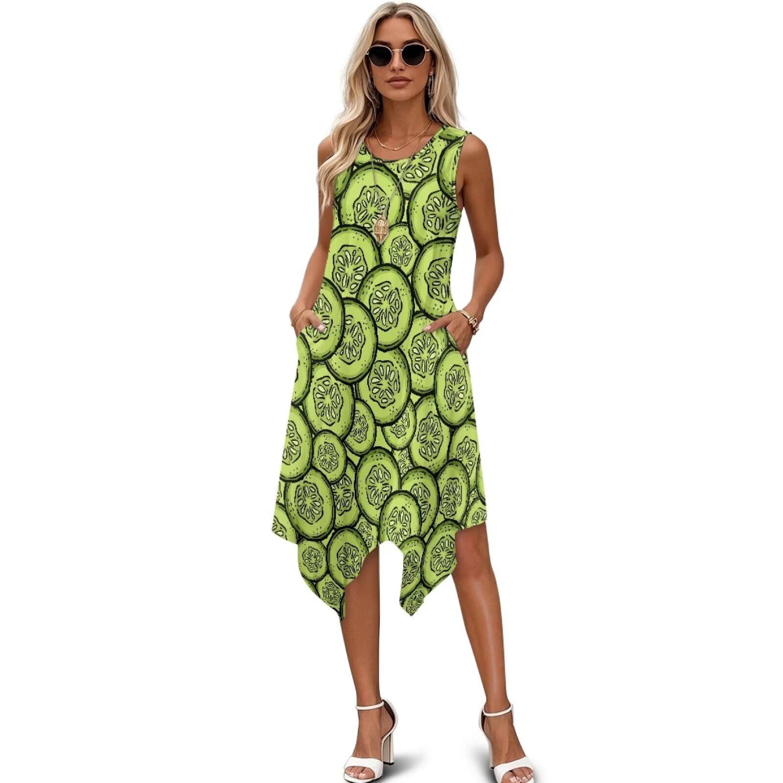 FUIALDOLG Womens Green Pickle Dress Summer Casual Sleeveless Dresses ...