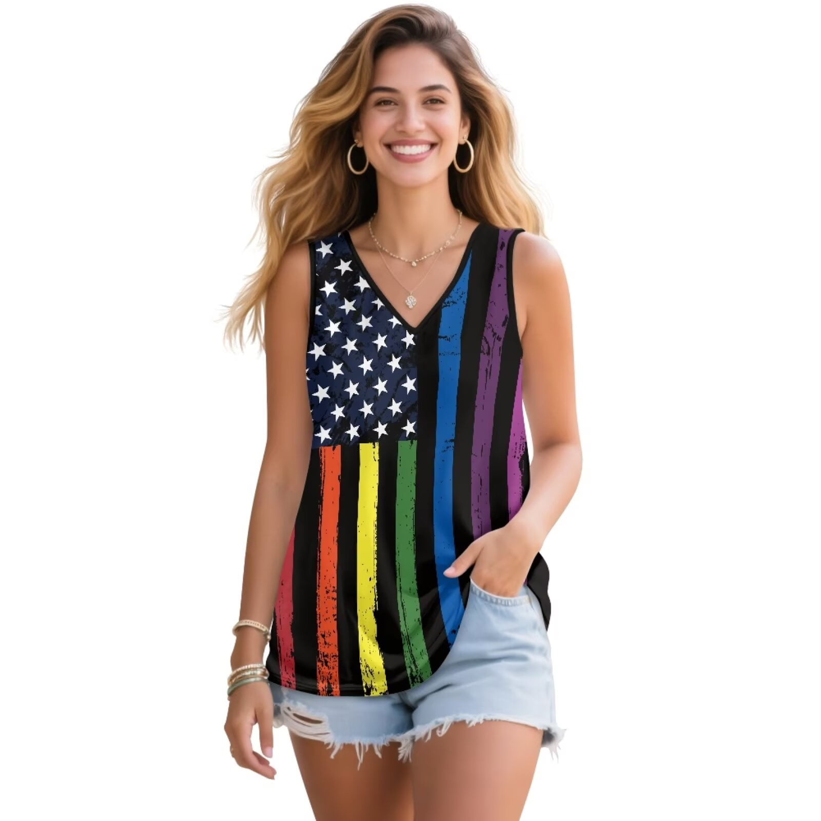 FUIALDOLG Womens LGBT Pride Flag Rainbow Stripes Tank Tops Summer ...