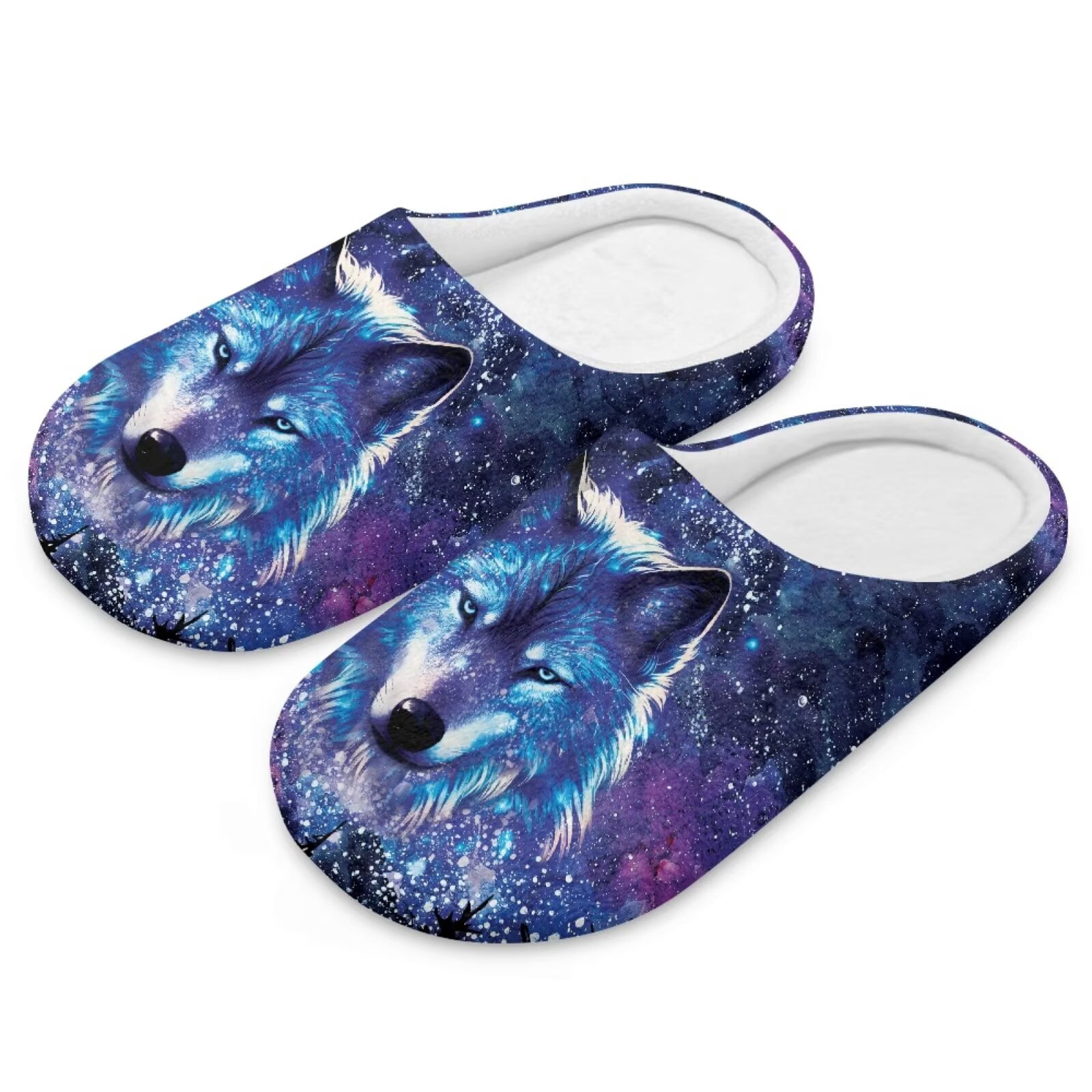 FUIALDOLG Womens Slippers Galaxy Wolf Print Closed Toe House Slippers ...