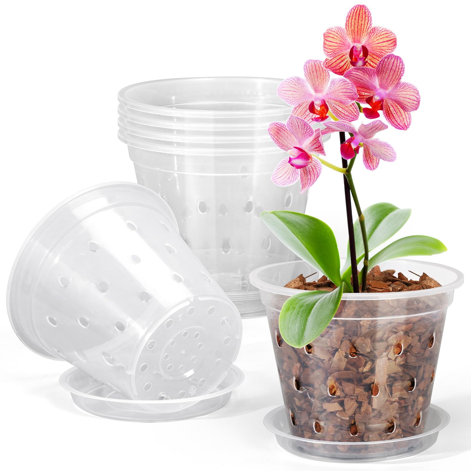 FUIJOL Orchid Pot, 6 JKF25 Pack 4 Inch Clear Orchid Pots with Holes and ...