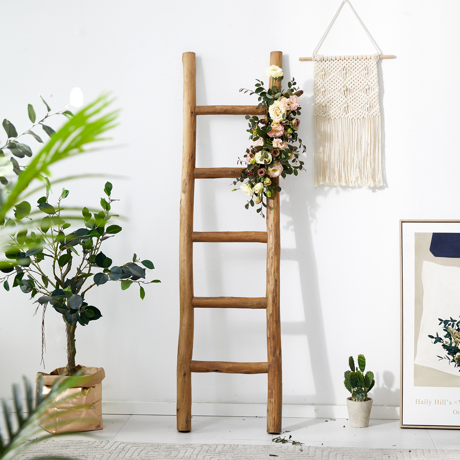 FUIN Fully Assembled 5ft Wood Blanket Ladder Living Room Decorative ...