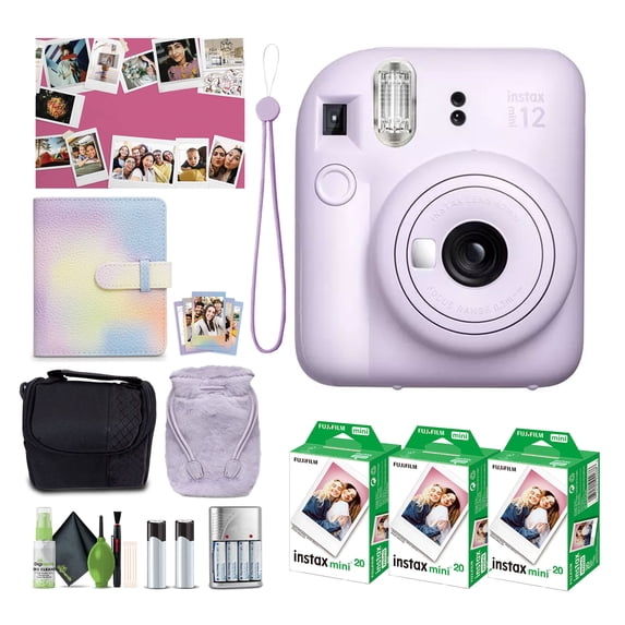 FUJIFILM INSTAX MINI 12 Instant Film Holiday Camera- Purple + 60 ...
