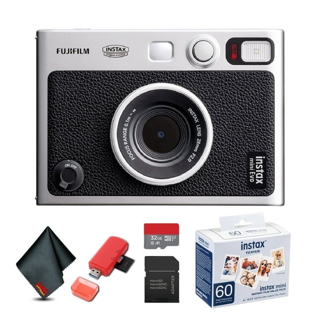 FUJIFILM INSTAX MINI EVO Hybrid Instant Camera (Black), MICRO SD TO SD ...