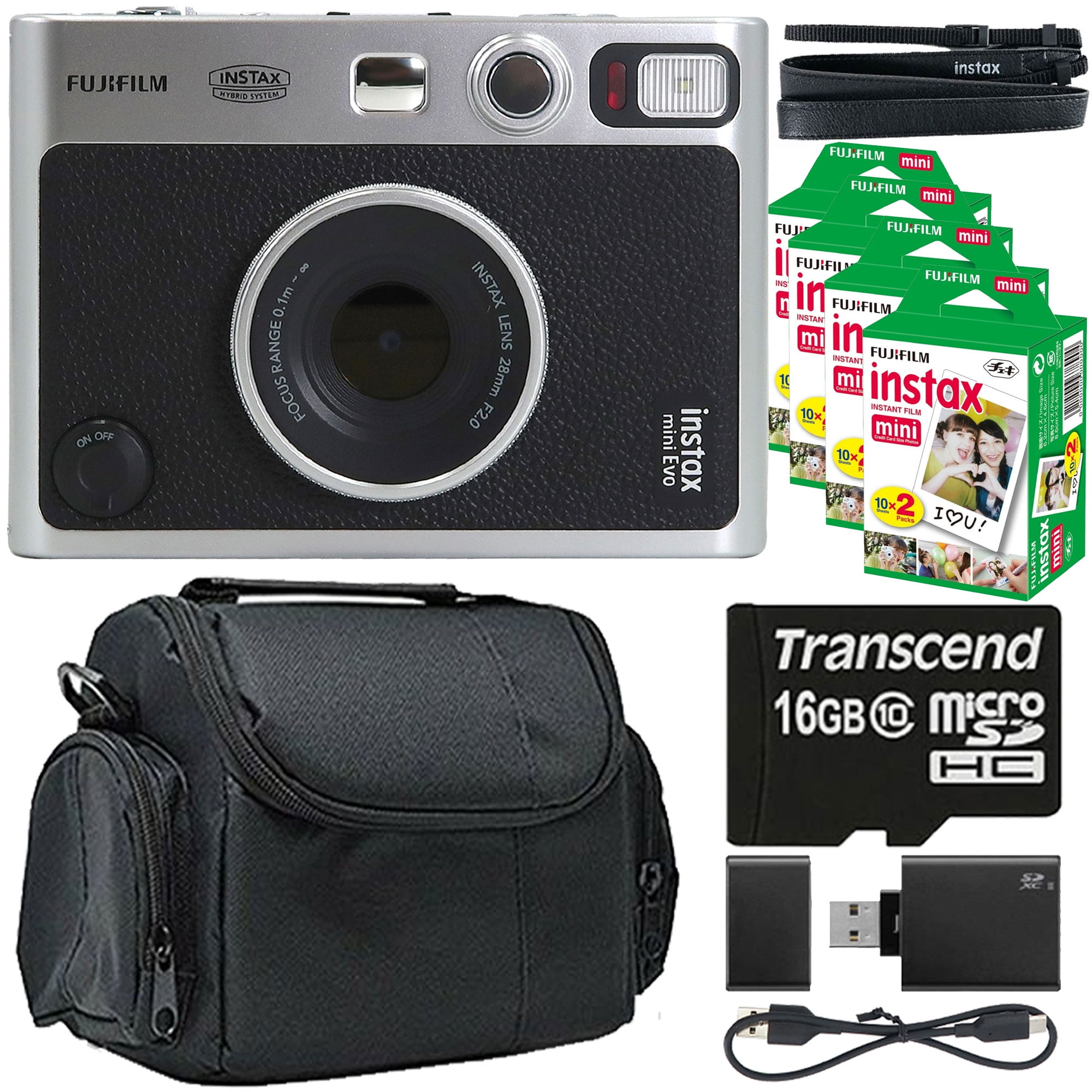 FUJIFILM INSTAX MINI EVO Hybrid Instant Camera (Black) with 4x 2x10 ...