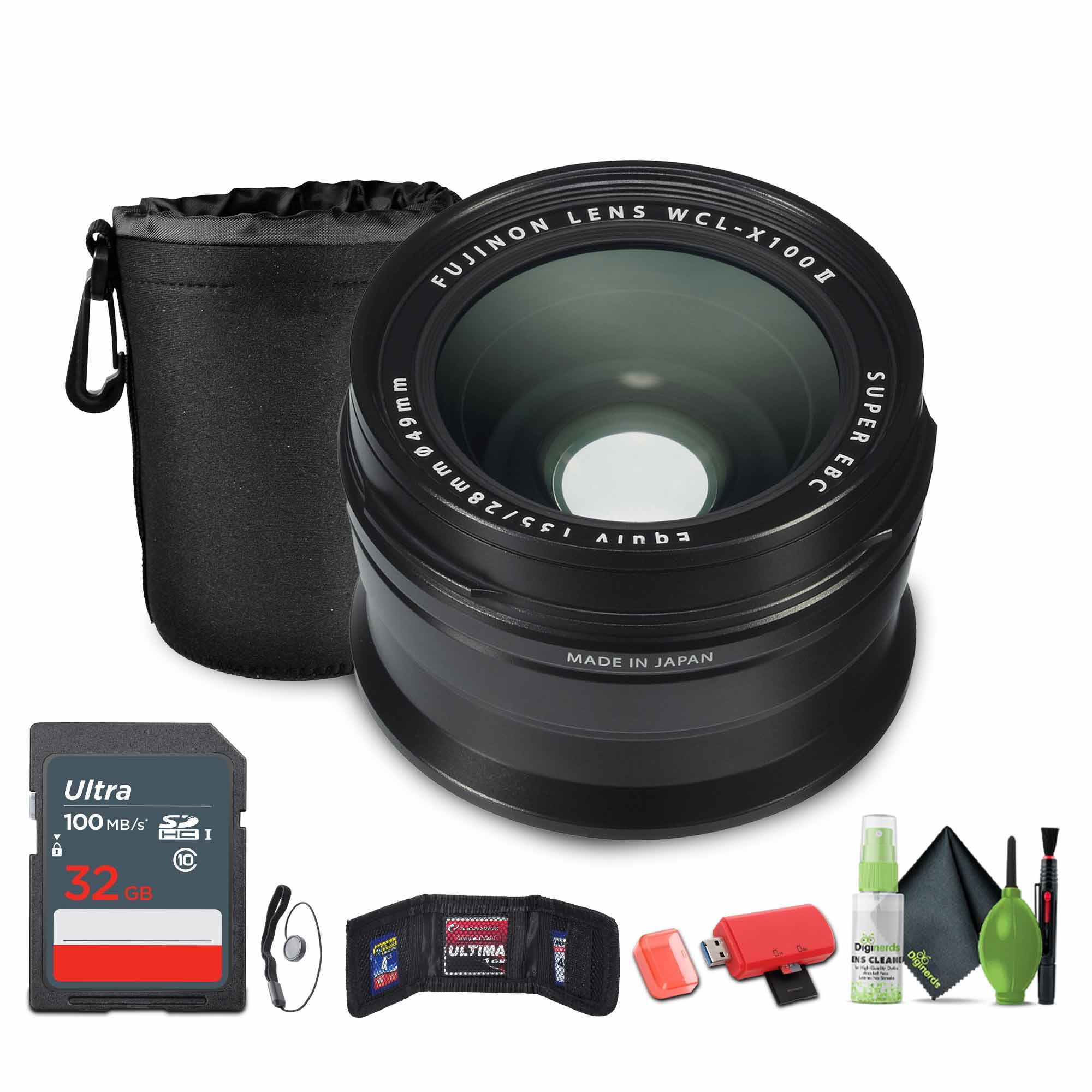 FUJIFILM WCL-X100 II Wide Conversion Lens (Black) + Lens Pouch + 32GB ...