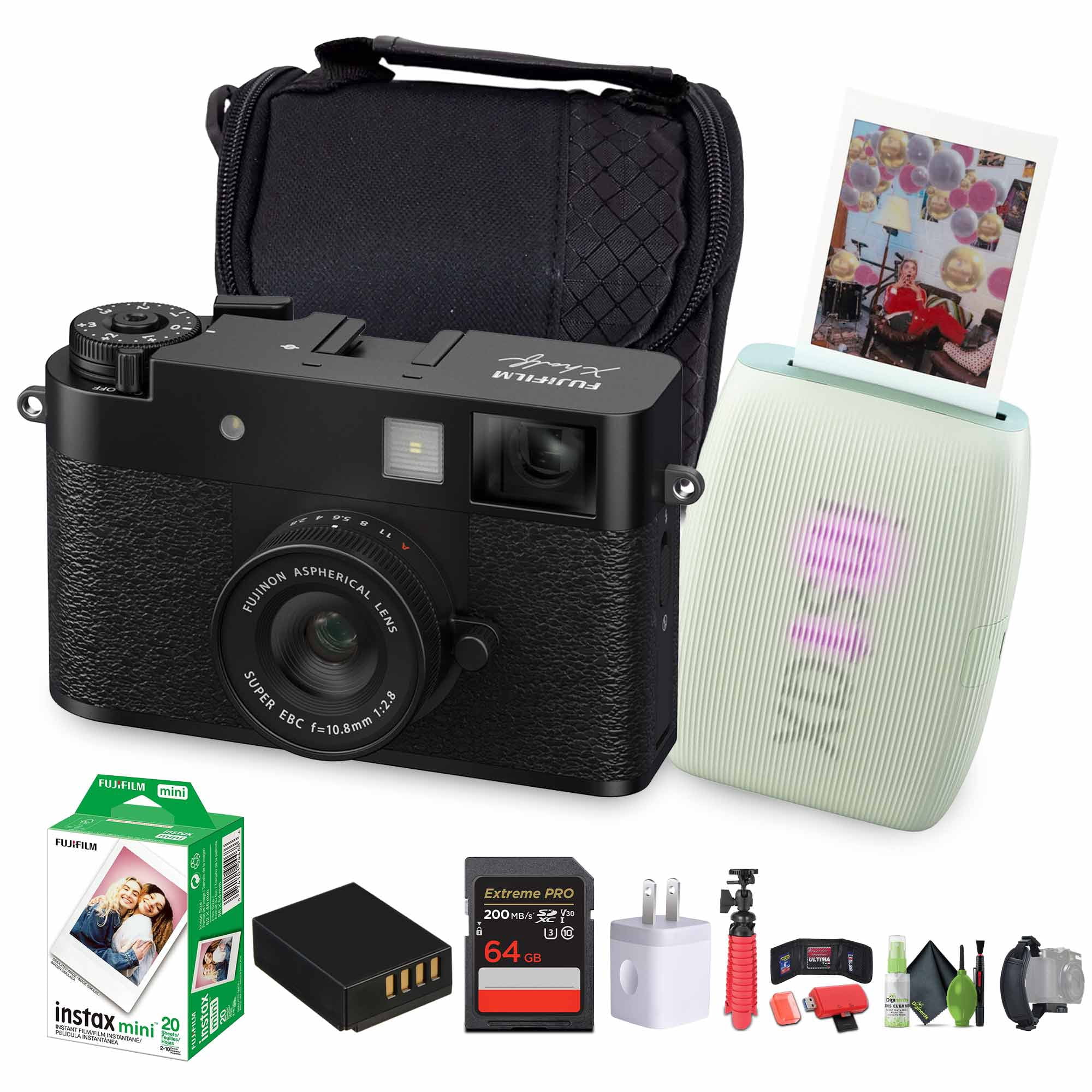 FUJIFILM X Digital Camera (Black), MINI LINK 3 Smartphone Printer(Sage ...