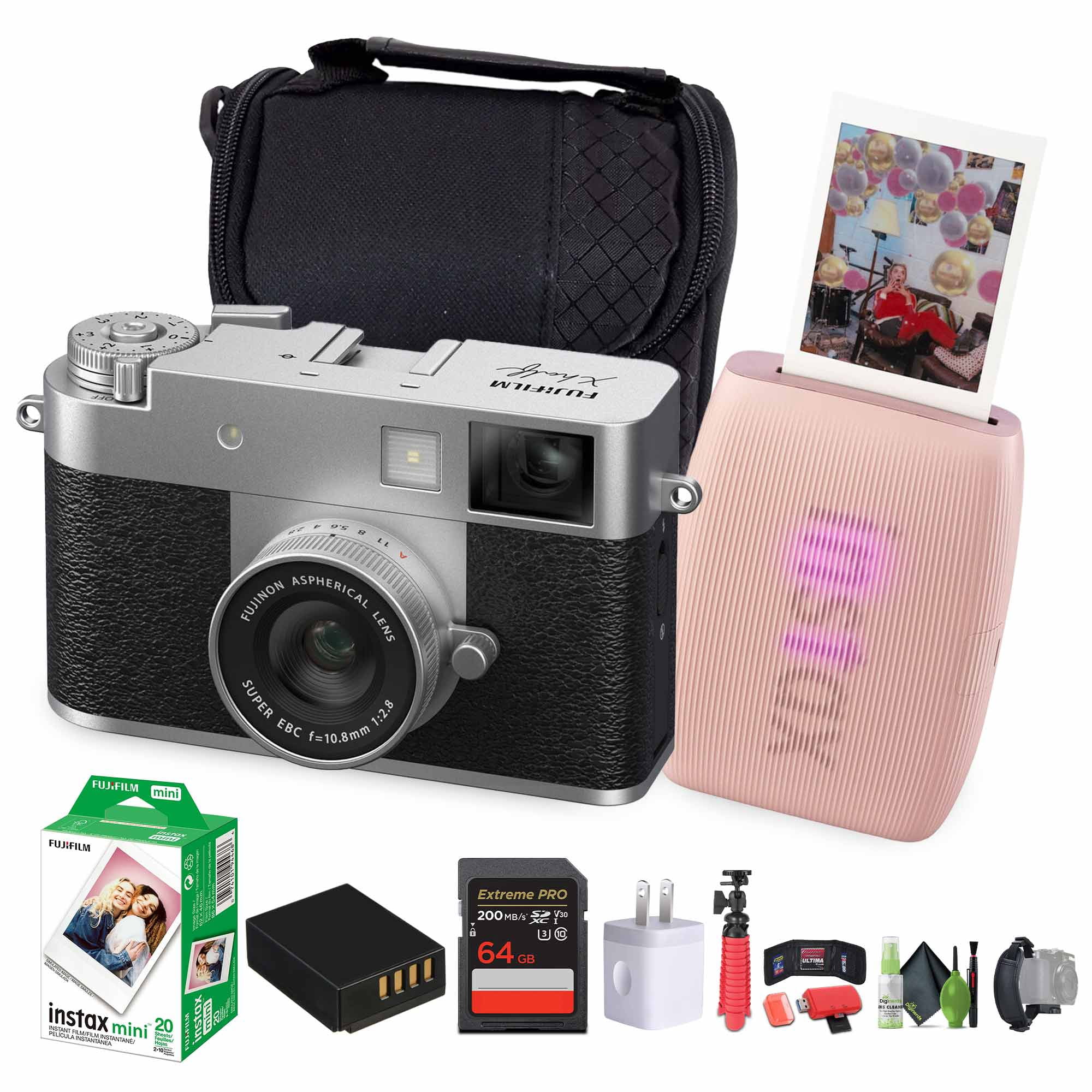 FUJIFILM X Digital Camera (Silver), MINI LINK 3 Smartphone Printer(Rose ...