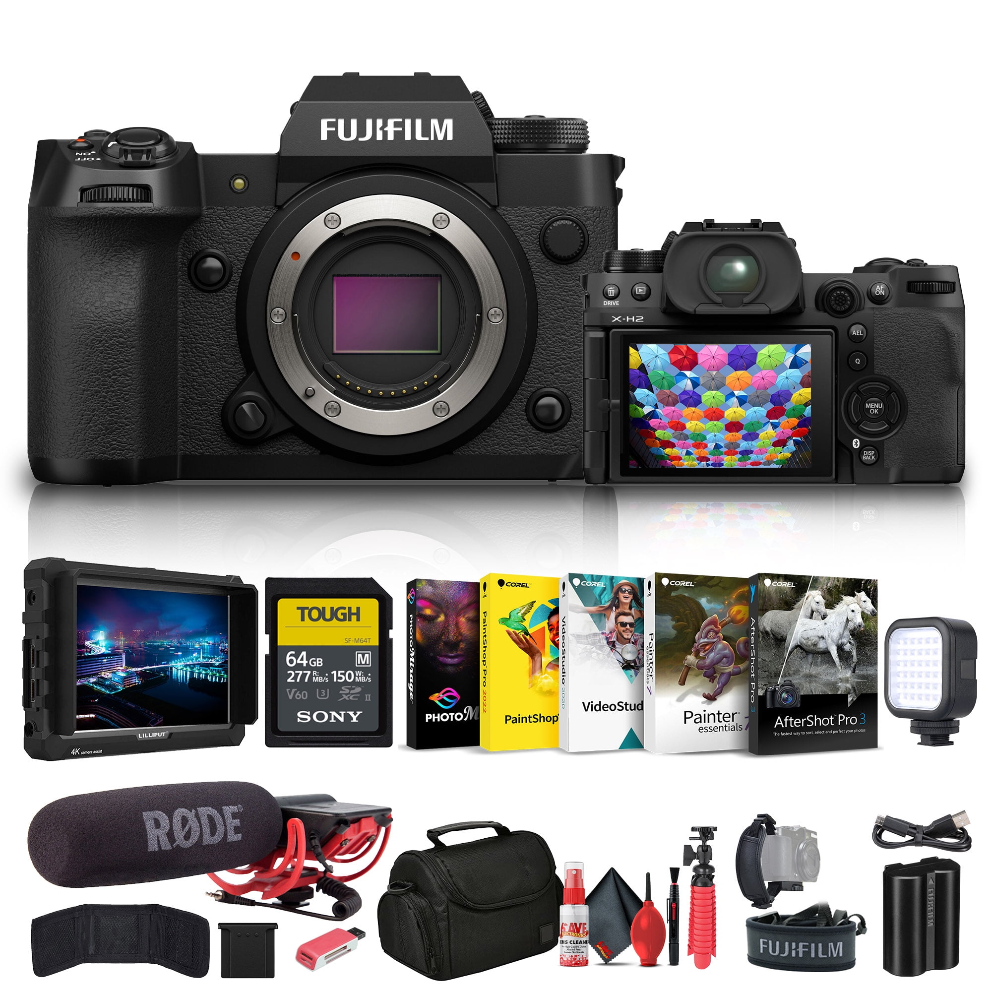 FUJIFILM X-H2 Mirrorless Camera (16757045) + 4K Monitor + Rode VideoMic ...
