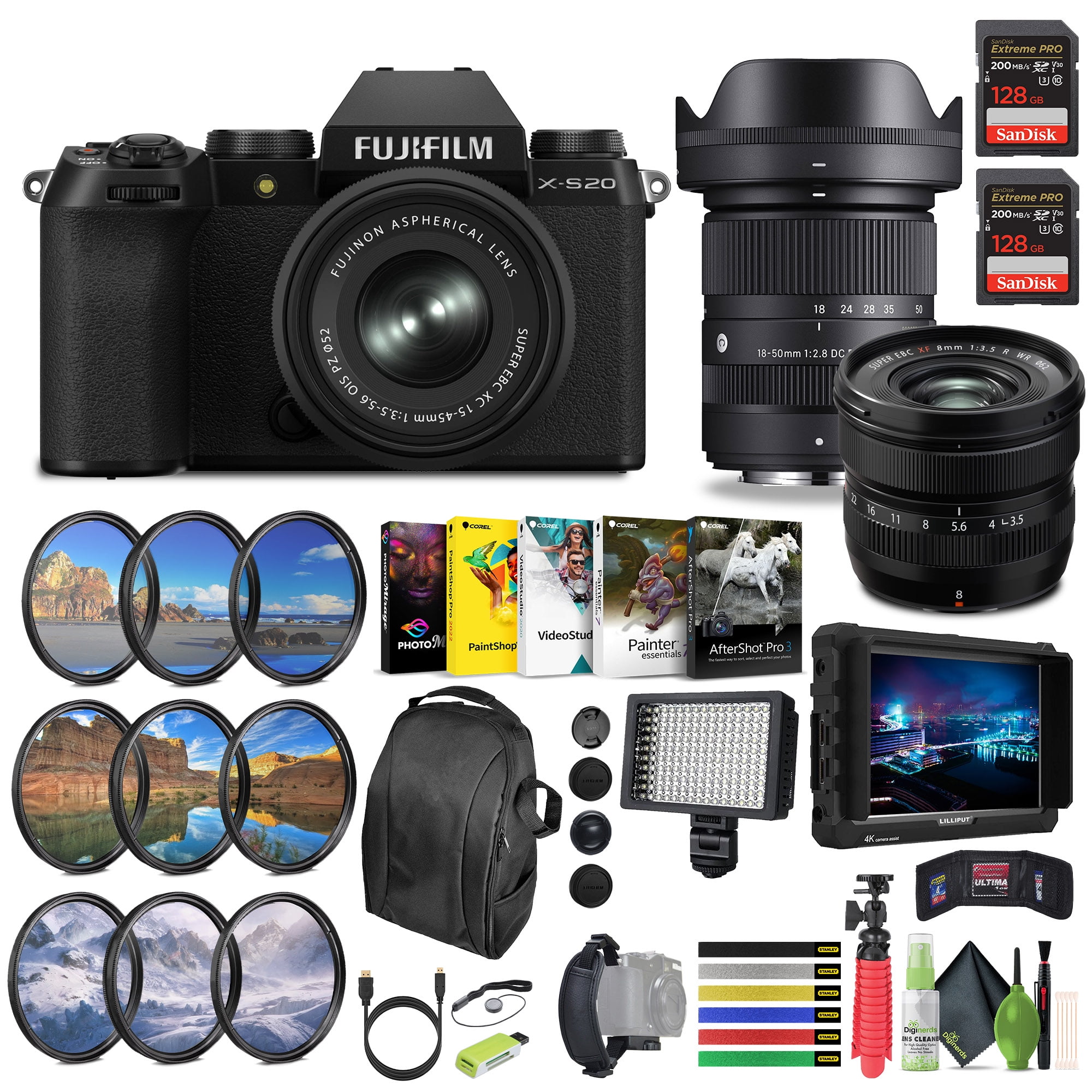 FUJIFILM X-S20 Mirrorless Camera With 15-45mm + FUJIFILM XF 8mm f/3.5 R ...