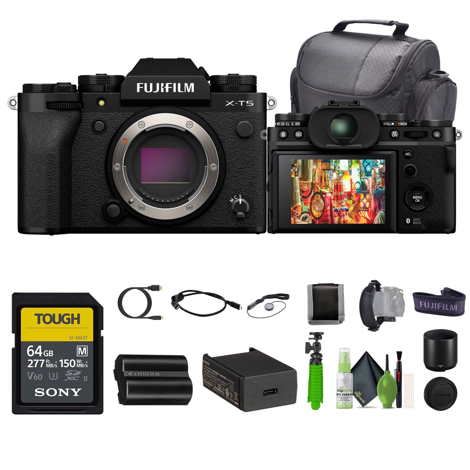 FUJIFILM X-T5 Mirrorless Camera (Black) Bundle With 64GB SF-M Tough ...