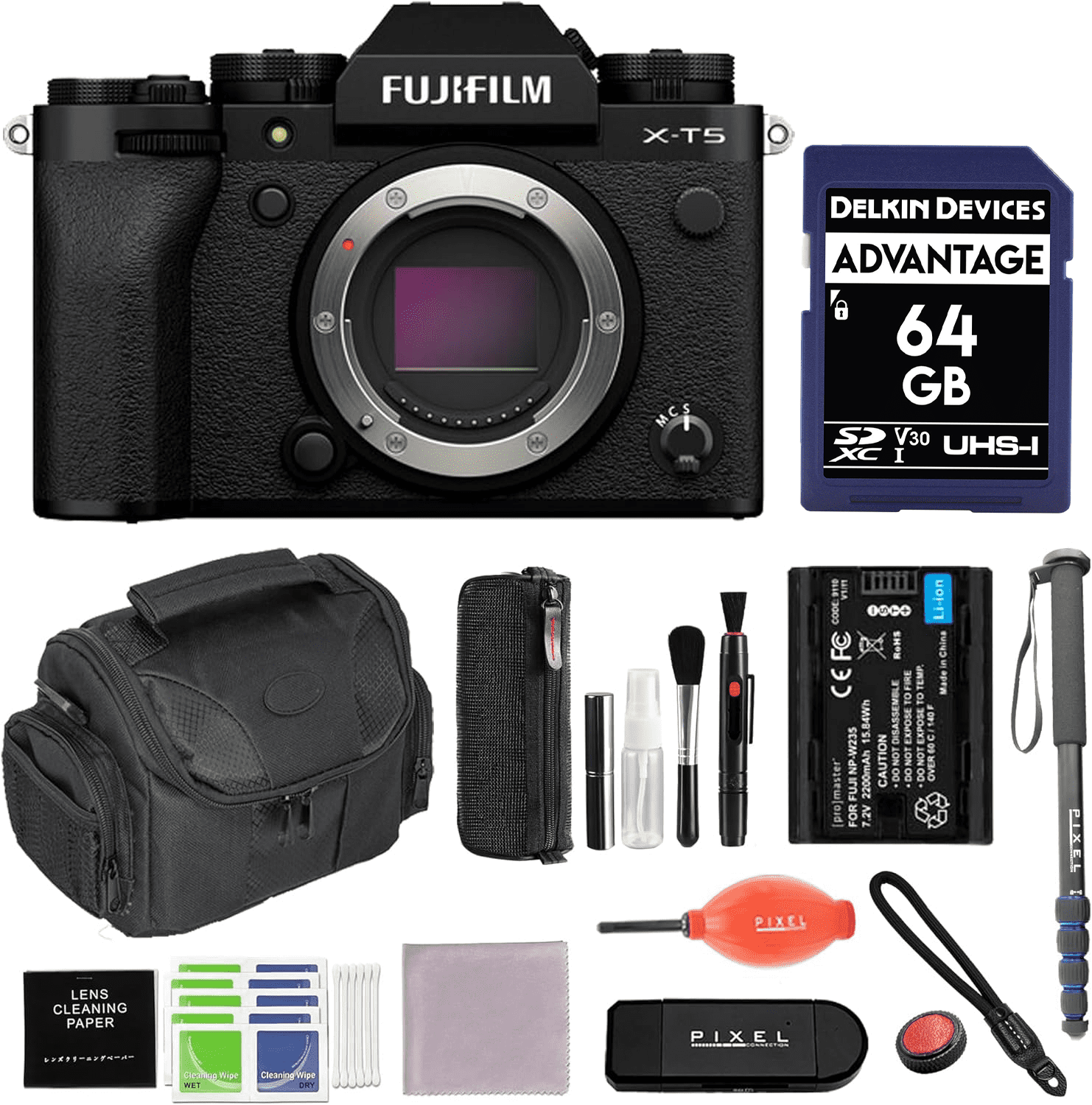 FUJIFILM X-T5 Mirrorless Camera (Black) Bundle with Extra Battery ...