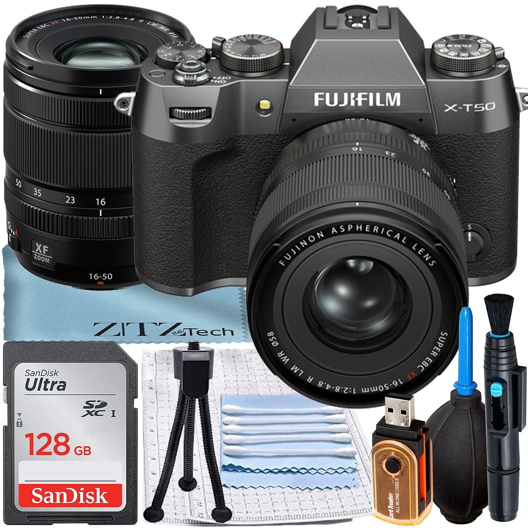 FUJIFILM X-T50 Mirrorless Camera (Charcoal Silver) with XF 16-50mm Lens + SanDisk 128GB Memory ...