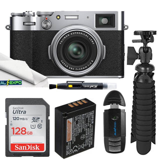 FUJIFILM X100V Camera (Silver), Essential Bundle: 128GB SDXC Card, Mini Tripod - Walmart.com