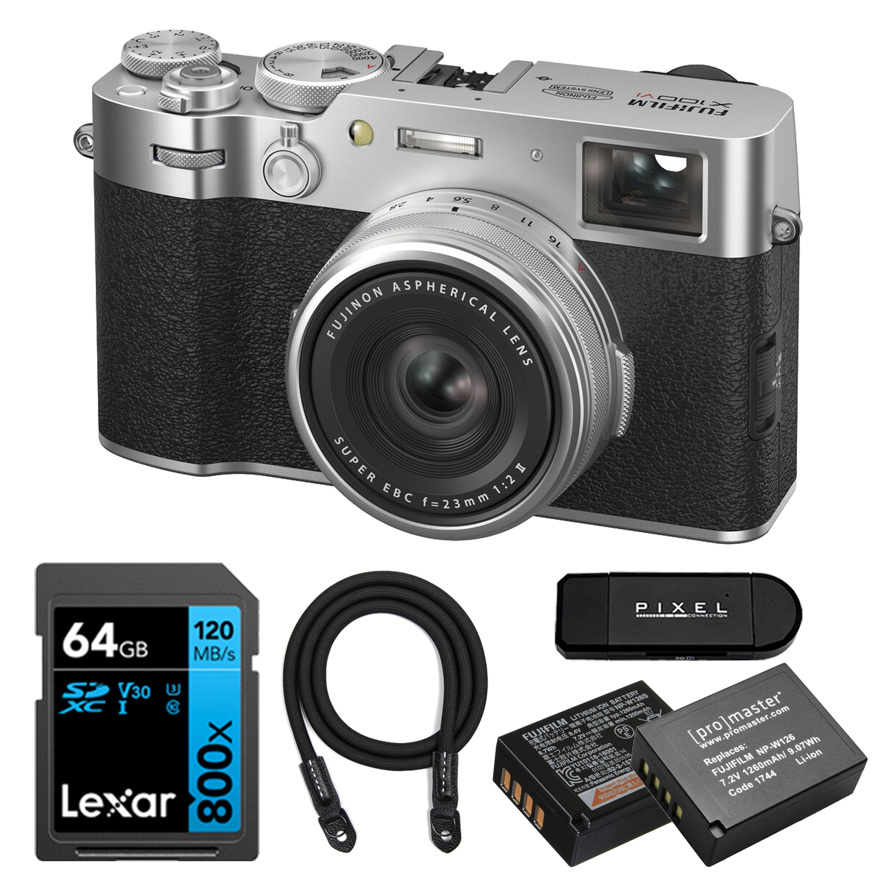 FUJIFILM X100VI Digital Camera (Silver) Bundle with Extra Battery, 3-in ...