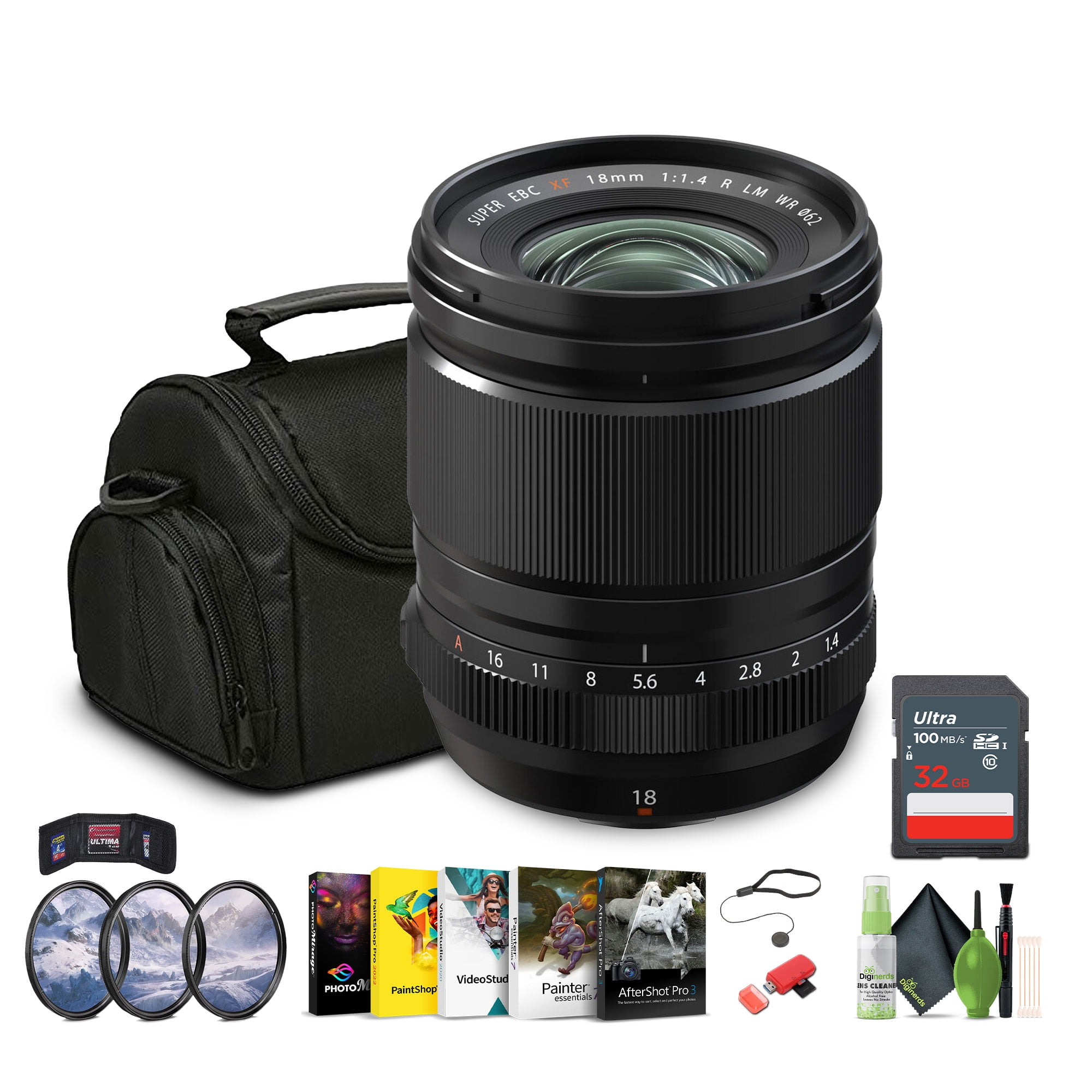 FUJIFILM XF 18mm f/1.4 R LM WR Lens Bundle With Soft Lens Case + 32GB ...