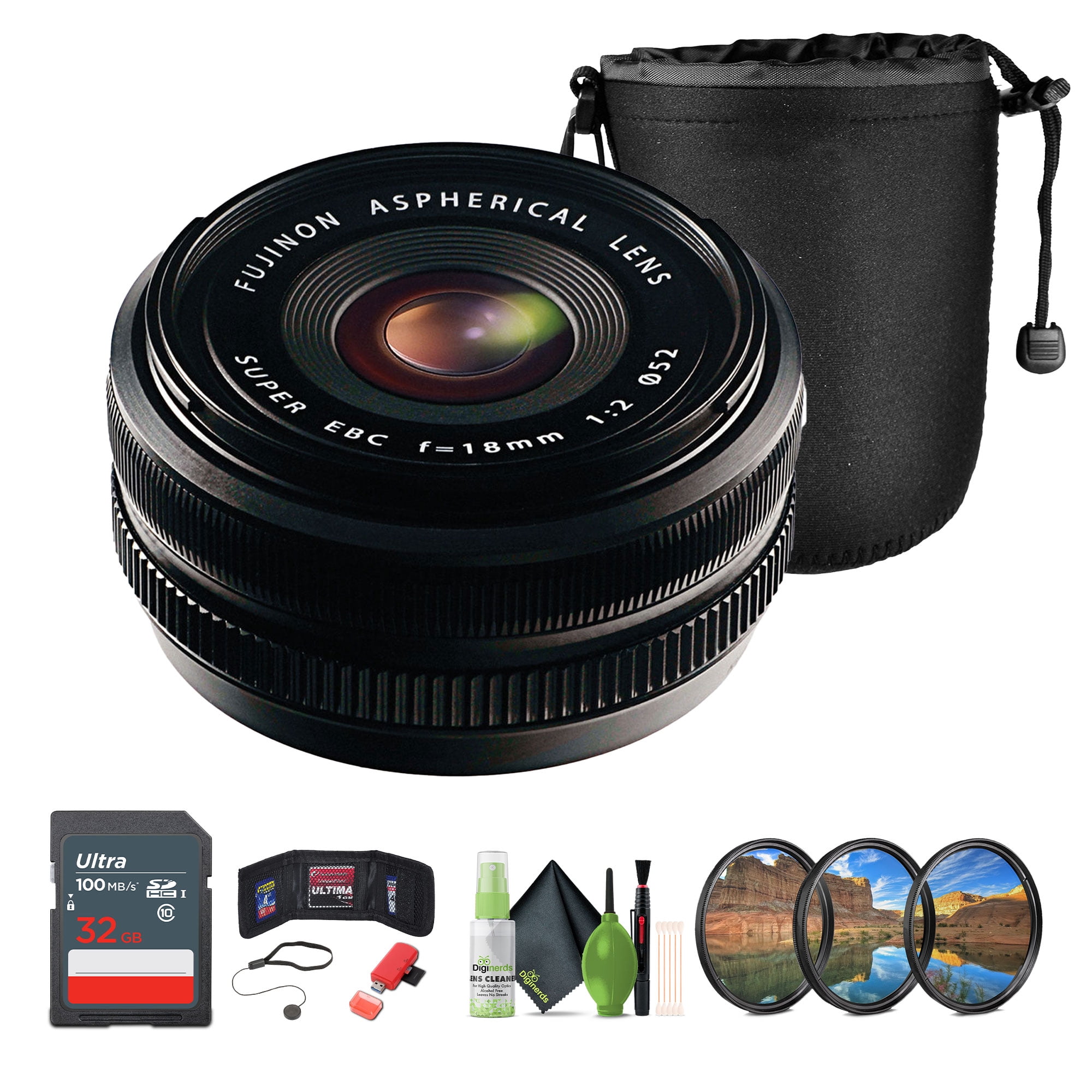 FUJIFILM XF 18mm f/2 R Lens Bundle With 32GB Memory Card + 3PC MC PRO ...