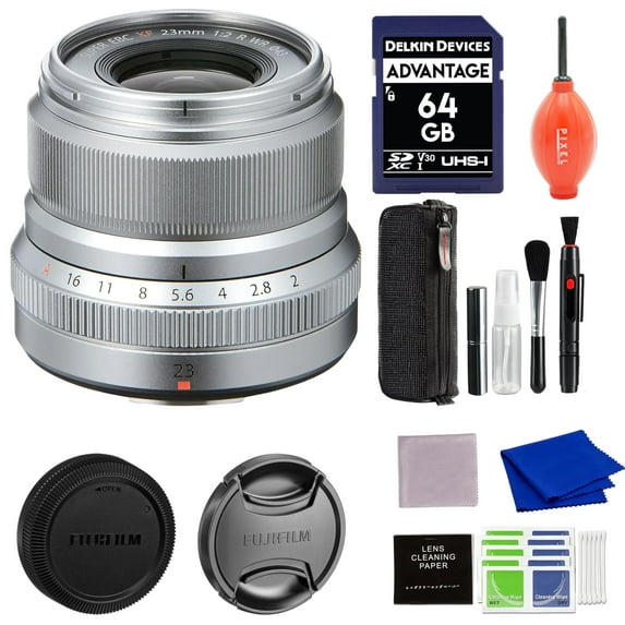 FUJIFILM XF 23mm f/2 R WR Lens (Silver) with 64GB SD Card and More ...