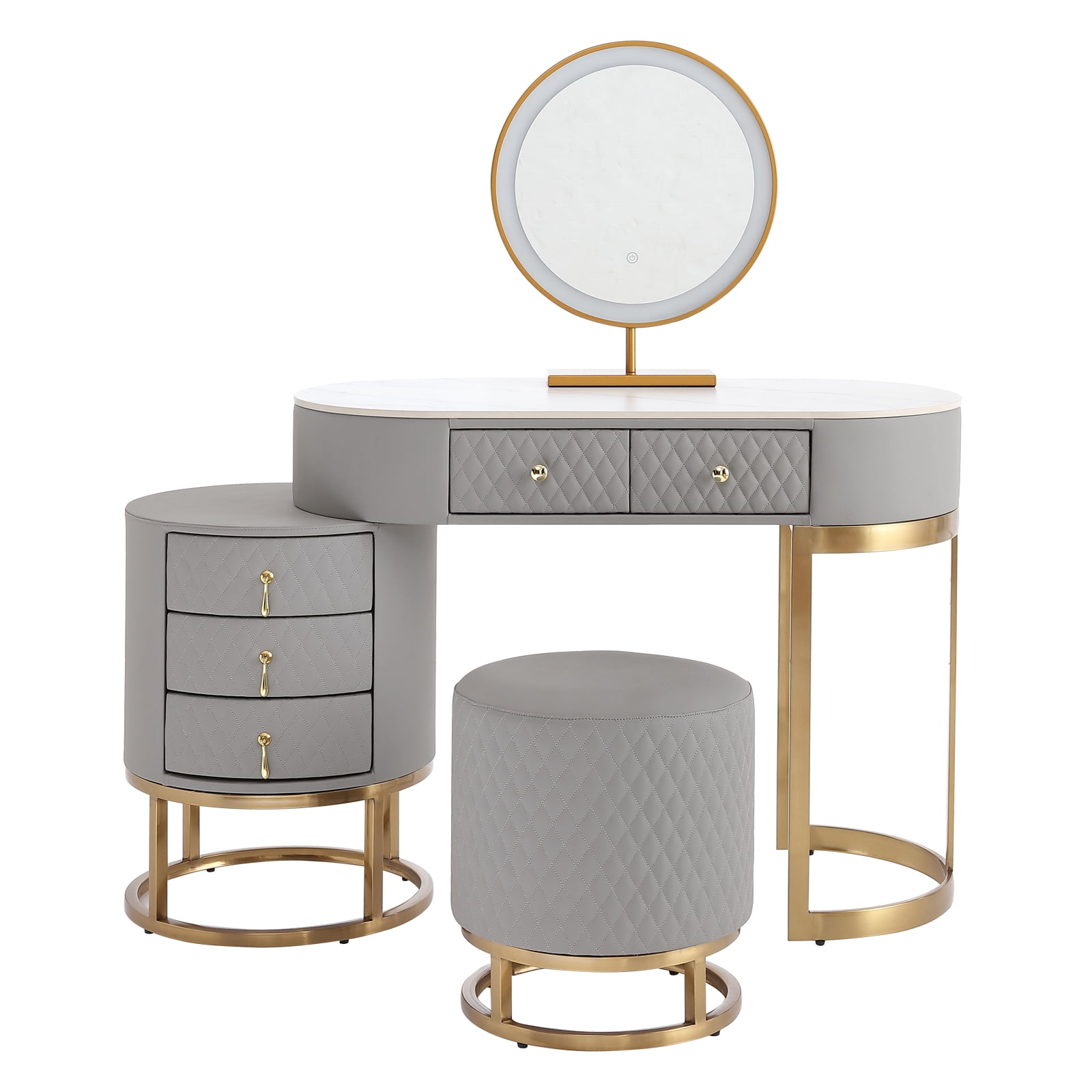 FUKAYI Luxury LED Lighted Makeup Vanity Set, Dressing Table with Stool ...