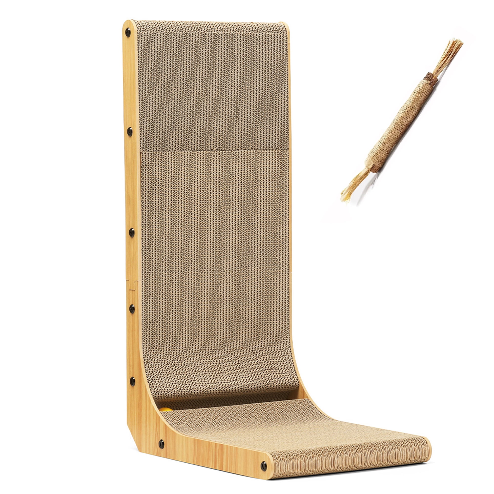 FUKUMARU Interactive Kitten L Shape Cat Scratcher with Ball Toy, 26.8 ...