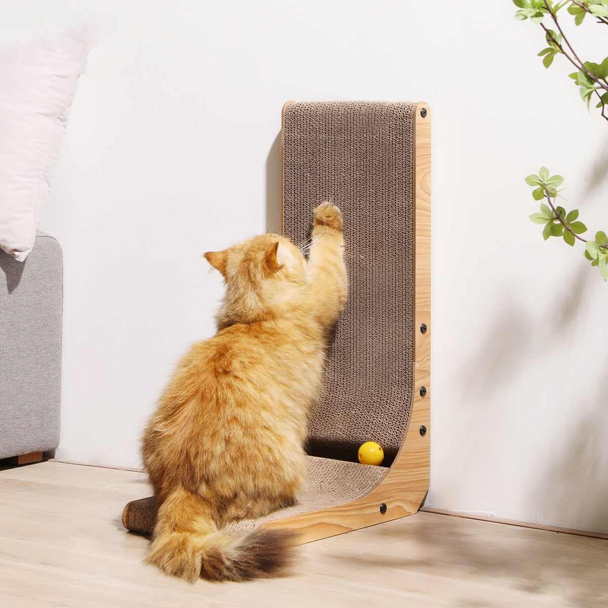FUKUMARU L Shaped Cat Scratcher, Cat Scratch Pads Cardboard with Ball ...
