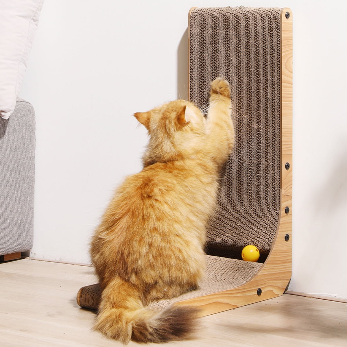 FUKUMARU Cat Scratcher, L-Shaped Cardboard Scratch Pad with Ball for ...