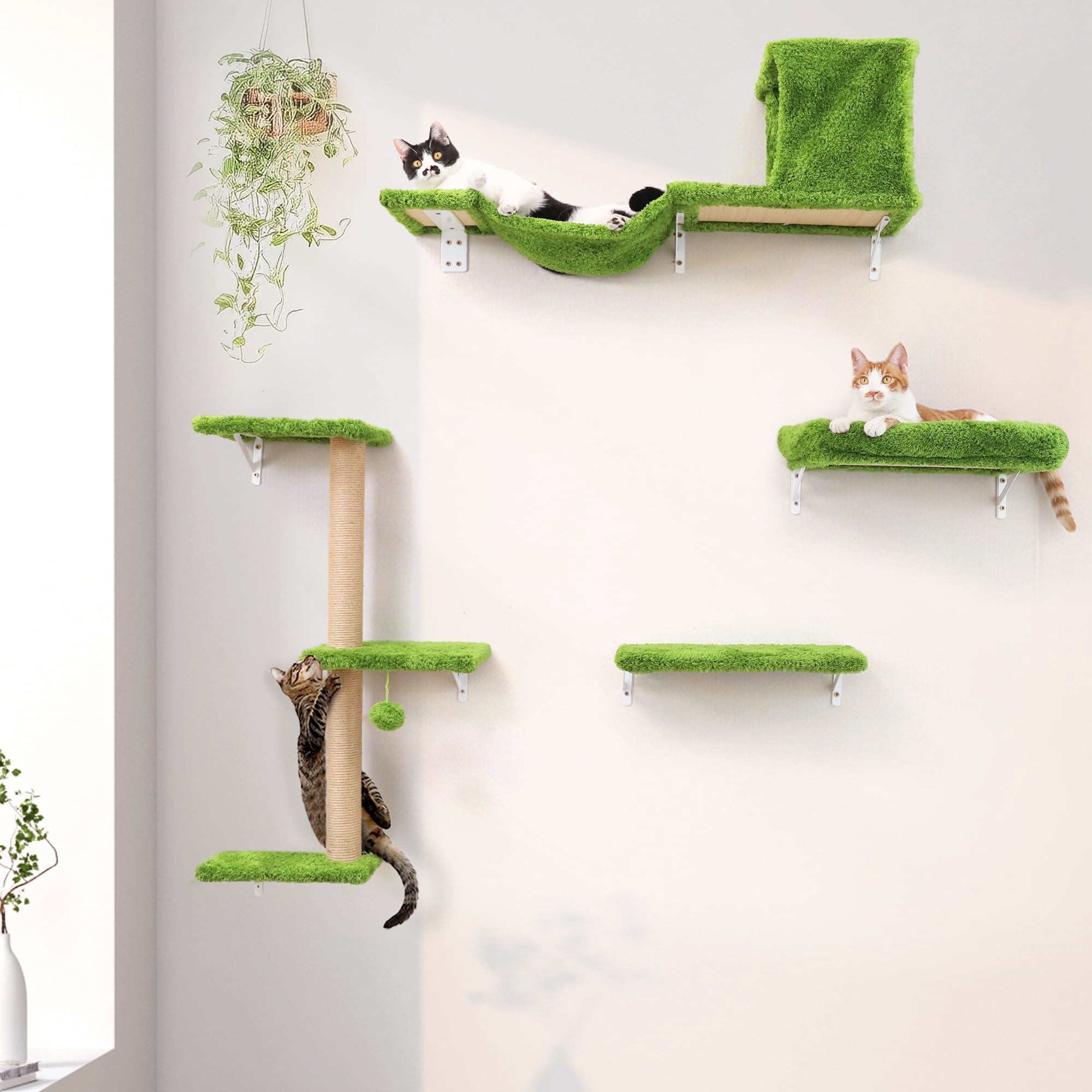 FUKUMARU Cat Wall Shelves Set, 4 in 1 Wooden Climbing Wall Furniture ...