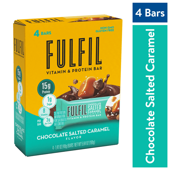 FULFIL Vitamin & Protein Bar, Chocolate Salted Caramel Flavor, 4 Count