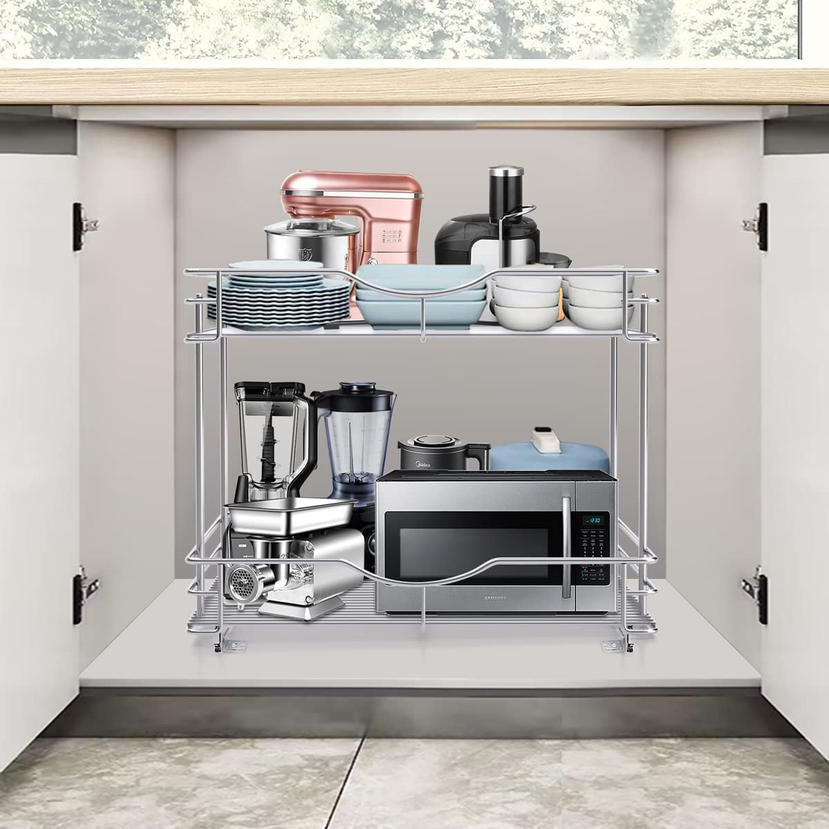 FULGENTE Chrome Finish 2 Tier (17" W X 18" D) Pull Out Drawer Cabinet ...