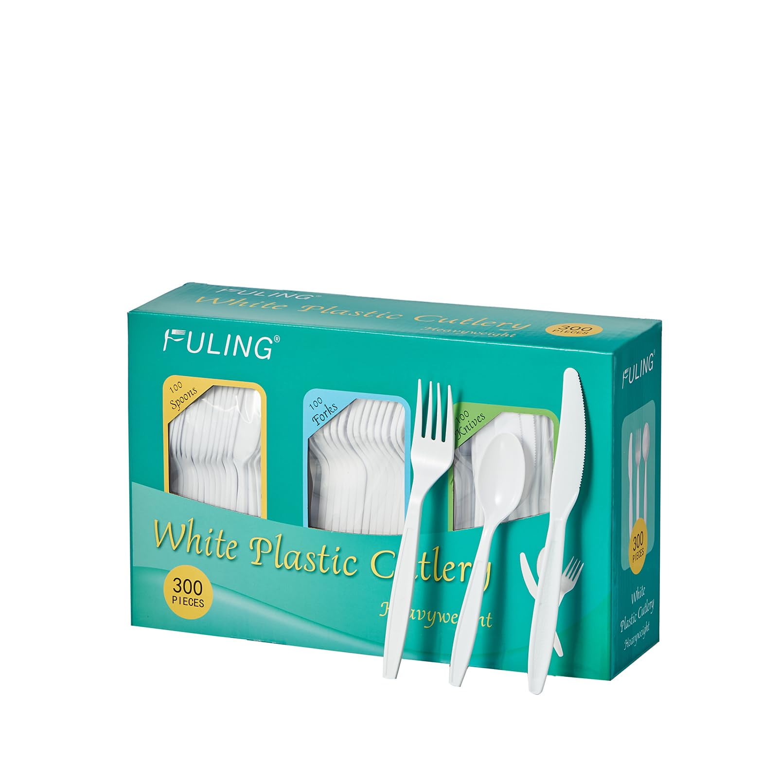 FULING White Plastic Forks IEF31 Spoons Knives Heavyweight Utensils ...