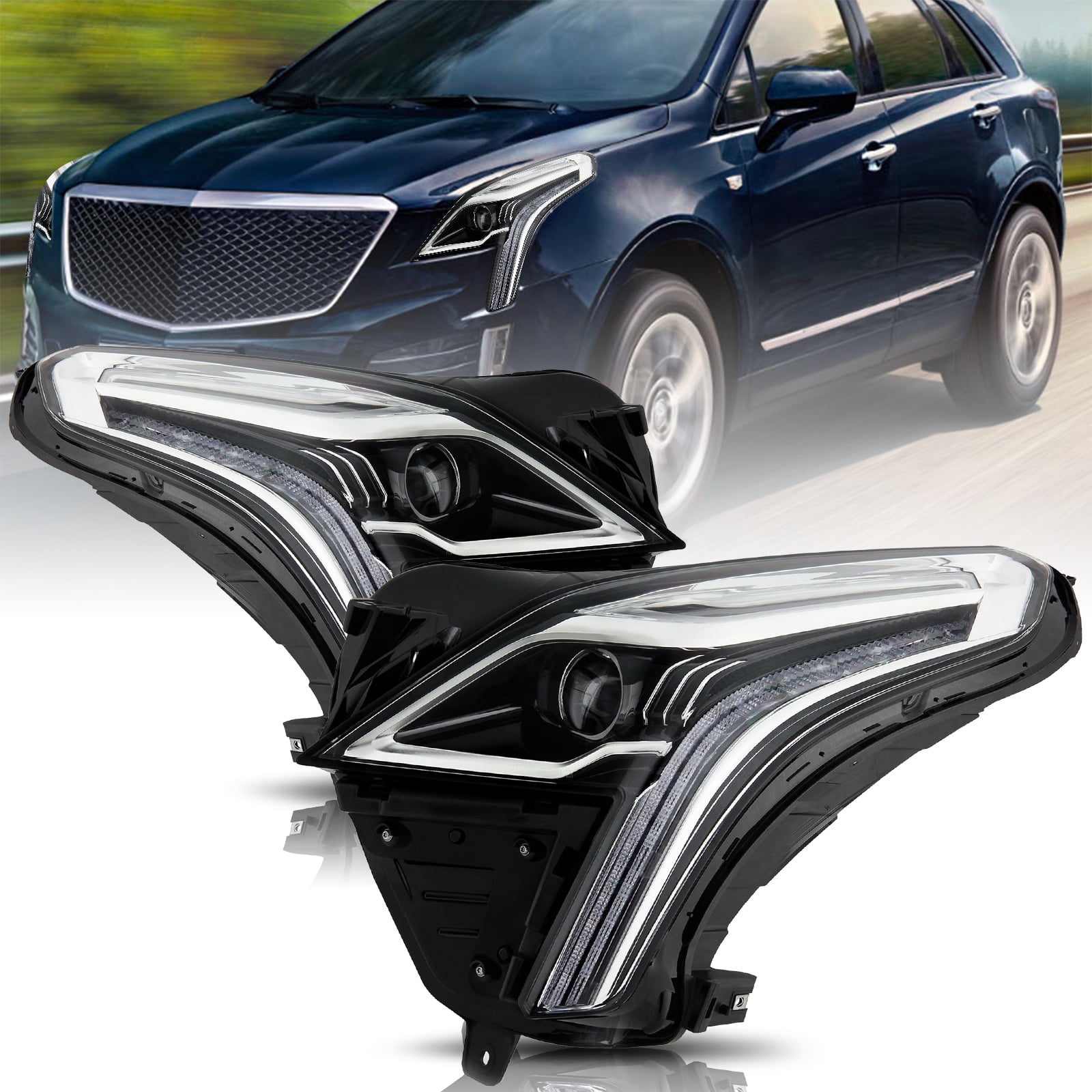 FULL LED Headlight W/Leveling For 2017-2024 Cadillac XT5 W/ LED DRL Left+Right - Walmart.com