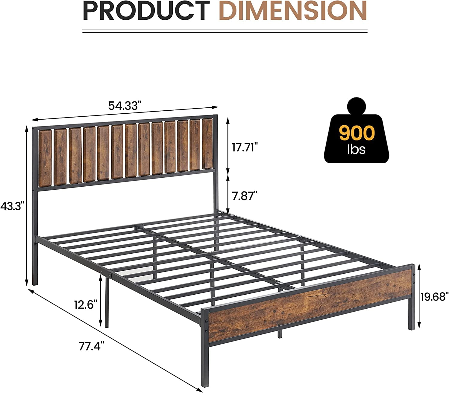 FULL Size Bed Frame, Metal Bed Frame with Stylish Headboard and ...