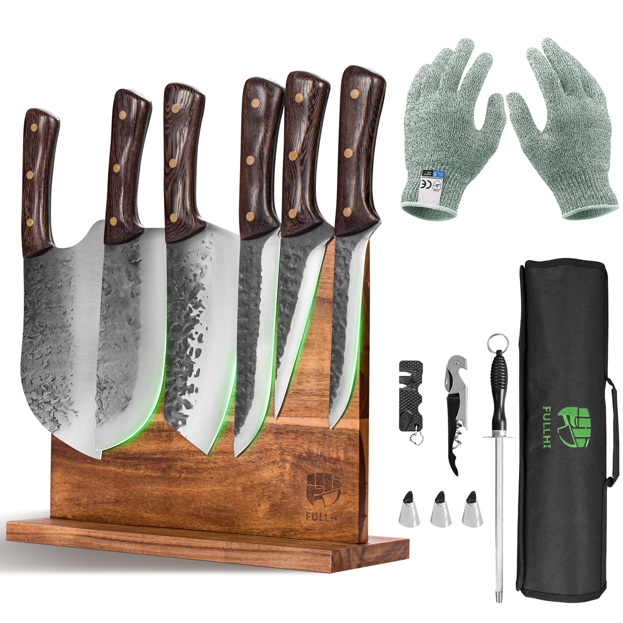 FULLHI Butcher Knife Set, High Carbon Steel Hand Forged Boning Carving ...