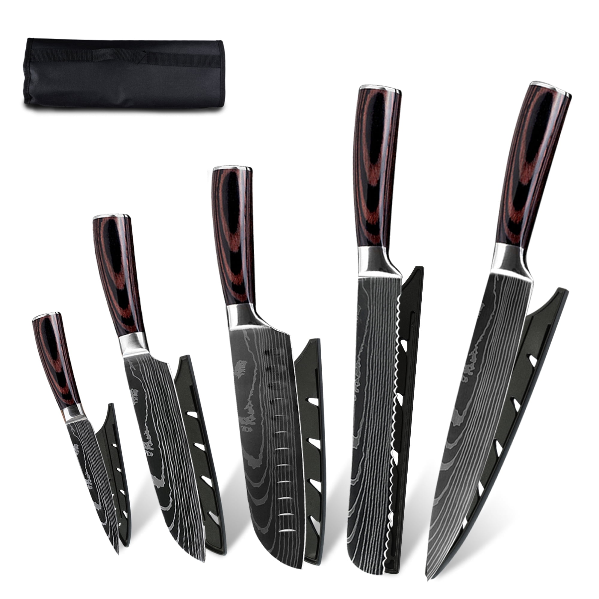 FULLHI Chief Knife Set 5 Pieces Japanese Knives Set Pakka Wood Handle ...