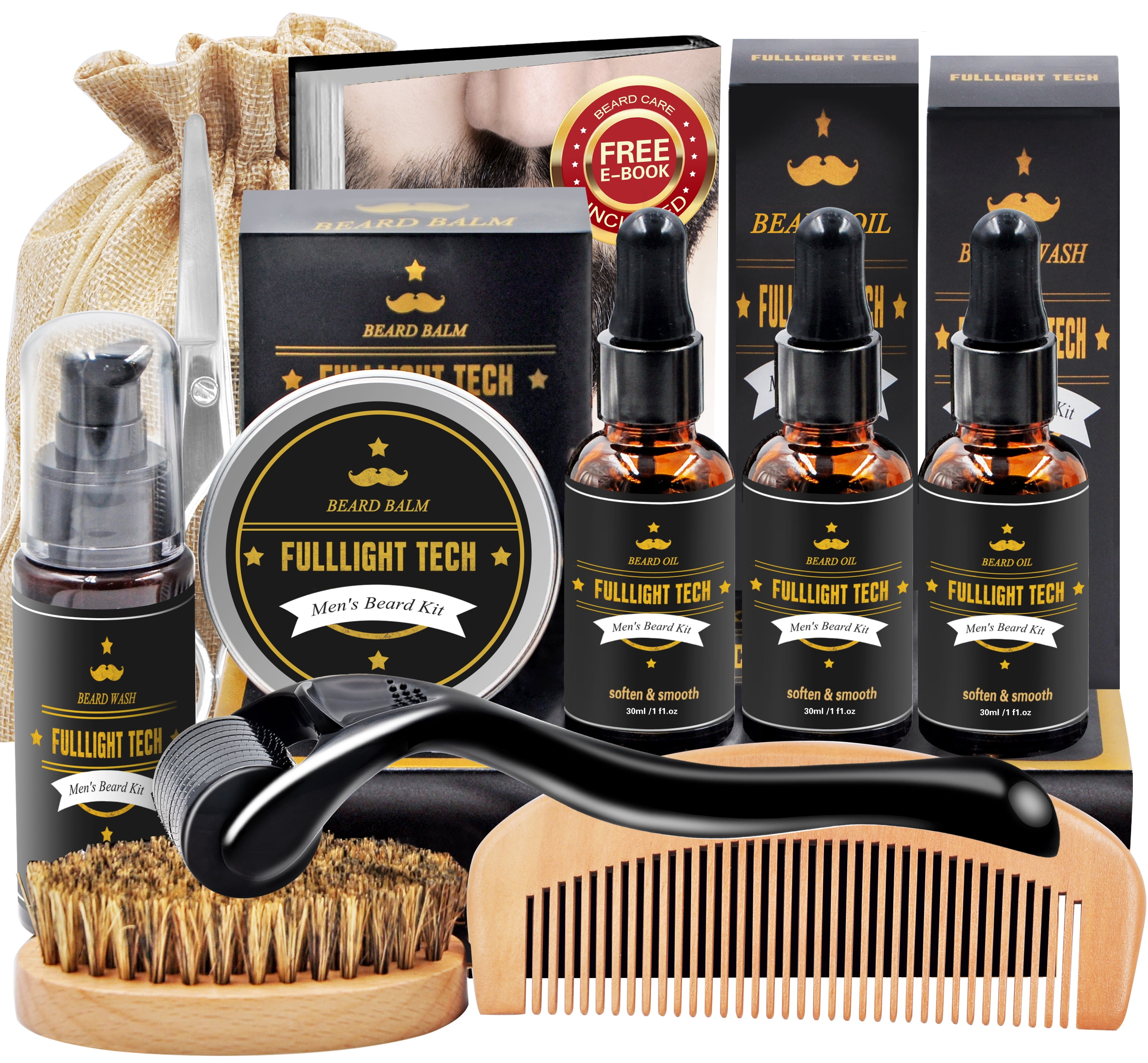FULLLIGHT TECH Beard Kit for Men Grooming & Care W/Beard Wash/Shampoo,3 ...
