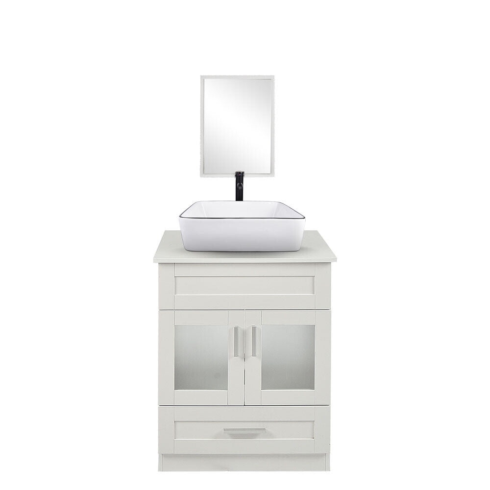 FULLWATT 24" Luxurious Bathroom Vanity Set with Tempered Glass Vessel ...