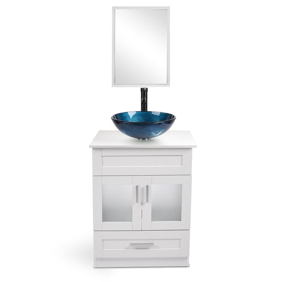 FULLWATT 24 Inch White Bathroom Vanity Set with Cabinet, Vessel Sink ...