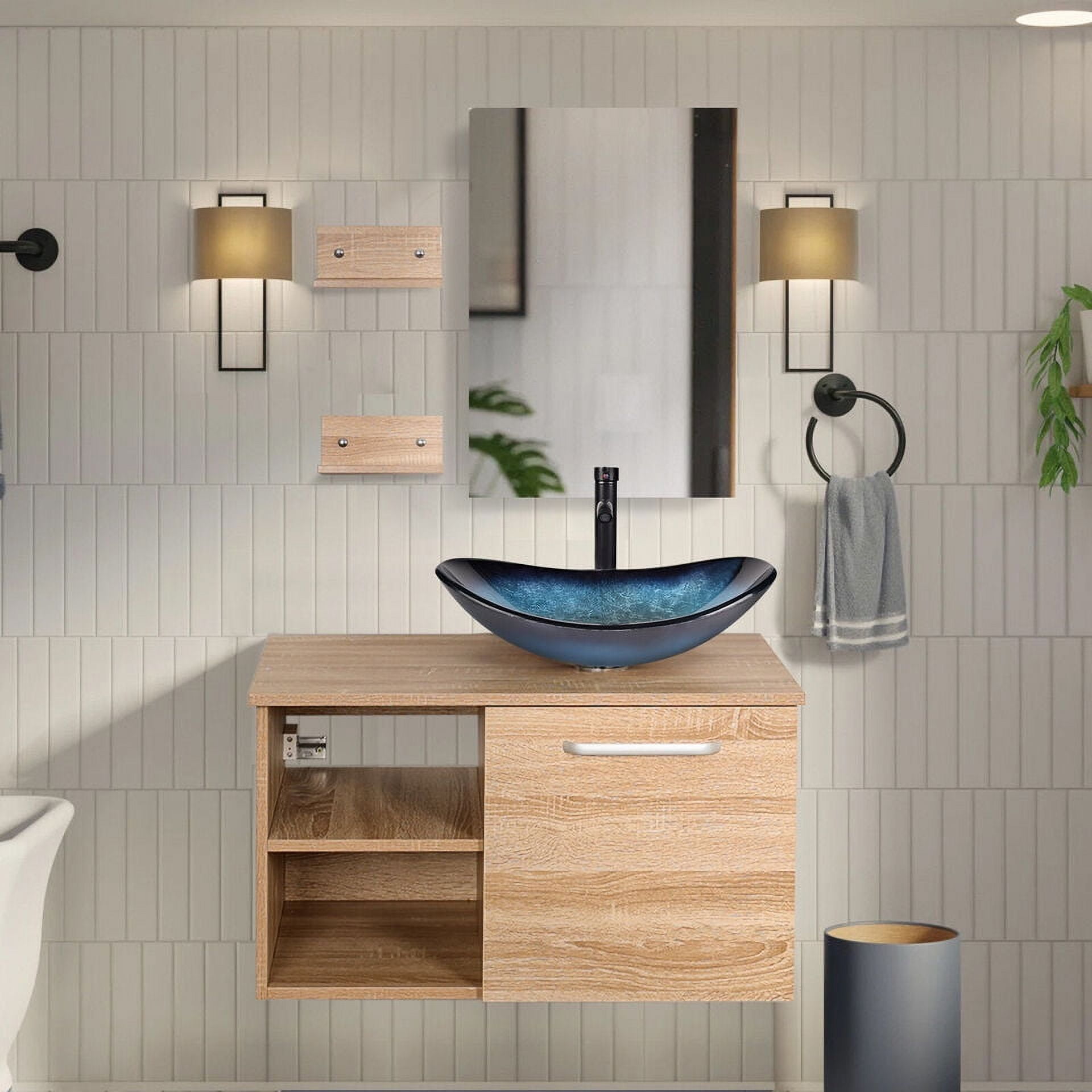 FULLWATT 28 Inch Modern Bathroom Vanity Set with Mirror Wall Mount Wood ...