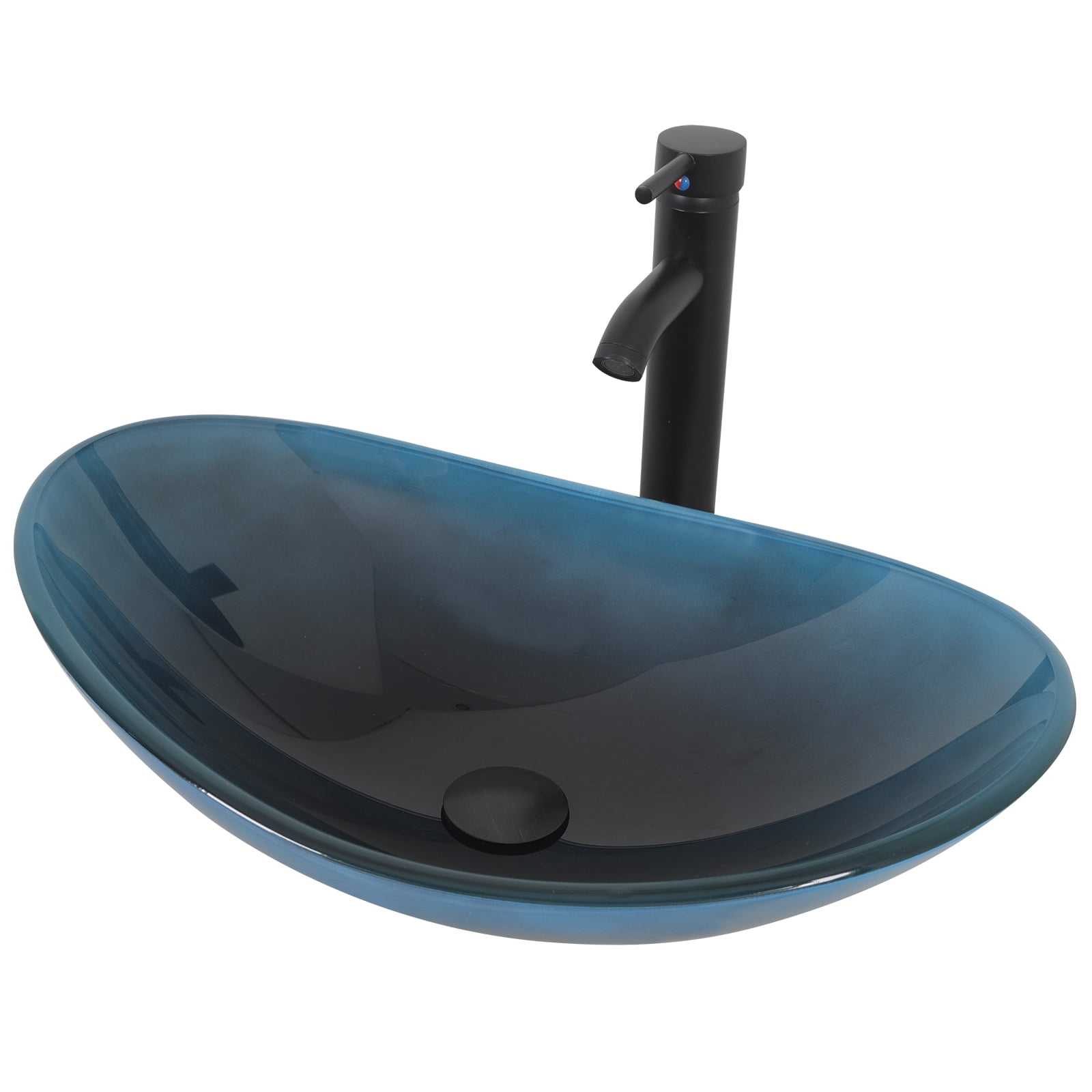 FULLWATT Bathroom Tempered Glass Vessel Sink Bowl Faucet Pop-up Drain ...