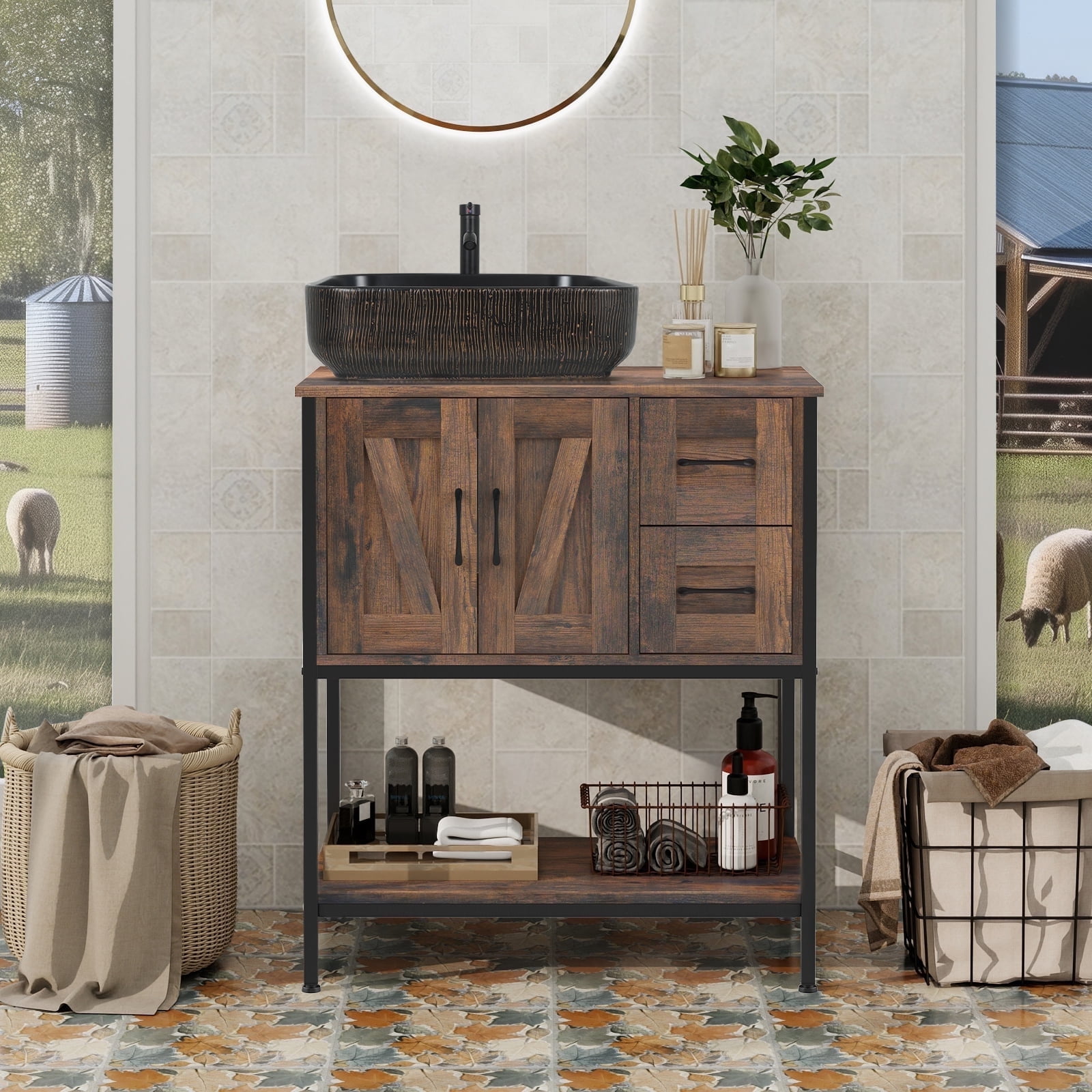 FULLWATT Bathroom Vanity, 30" Rustic Brown Bathroom Vanity with Sink ...