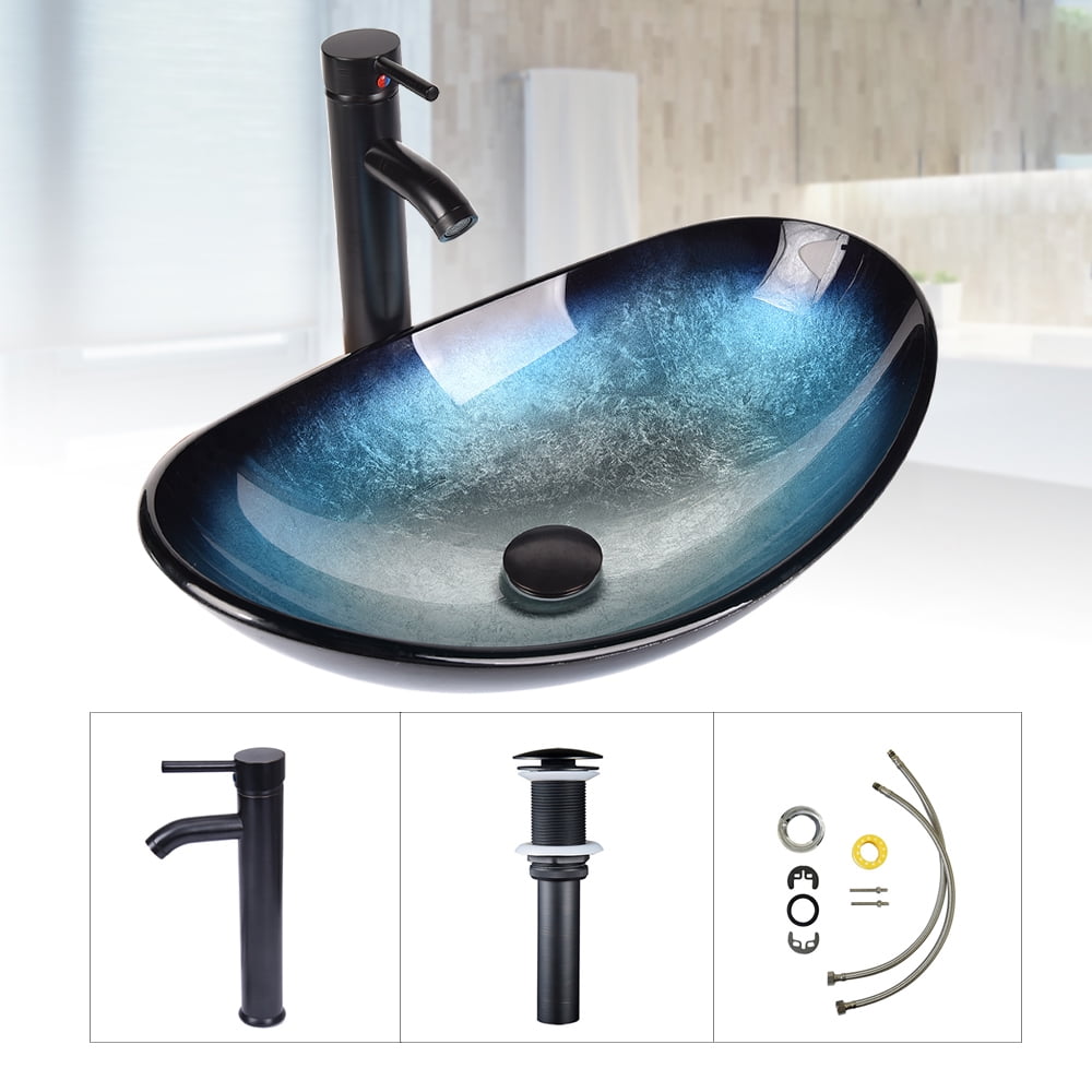 FULLWATT Boat Shape Bathroom Artistic Glass Vessel Sink Free Oil Rubbed ...