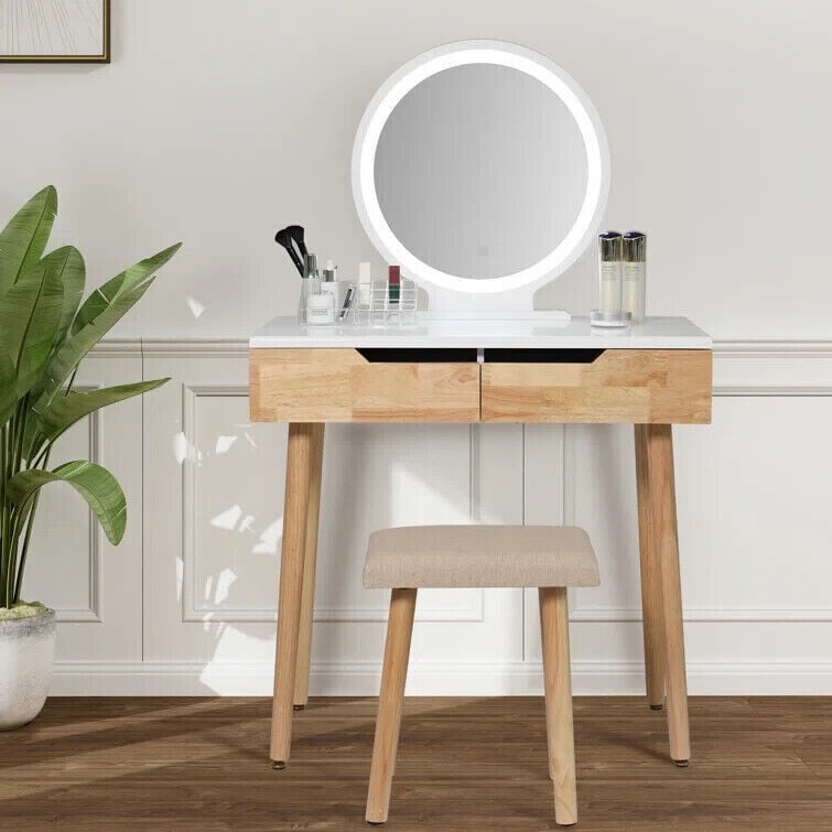 FULLWATT Makeup Vanity Desk with Lights,Small Vanity with Adjustable ...