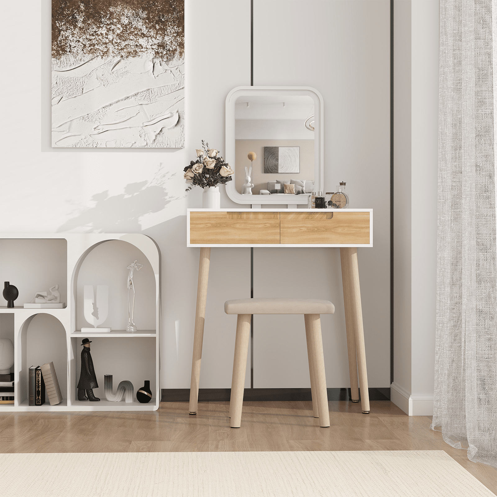 FULLWATT Modern Dressing Table with LED Mirror, Storage Organizer ...