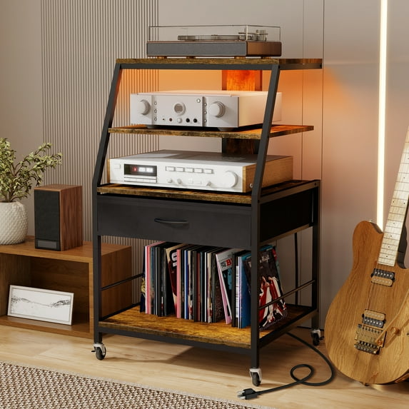 FULLWATT Record Player Stand with Vinyl Storage, 4-Tier AV Media ...