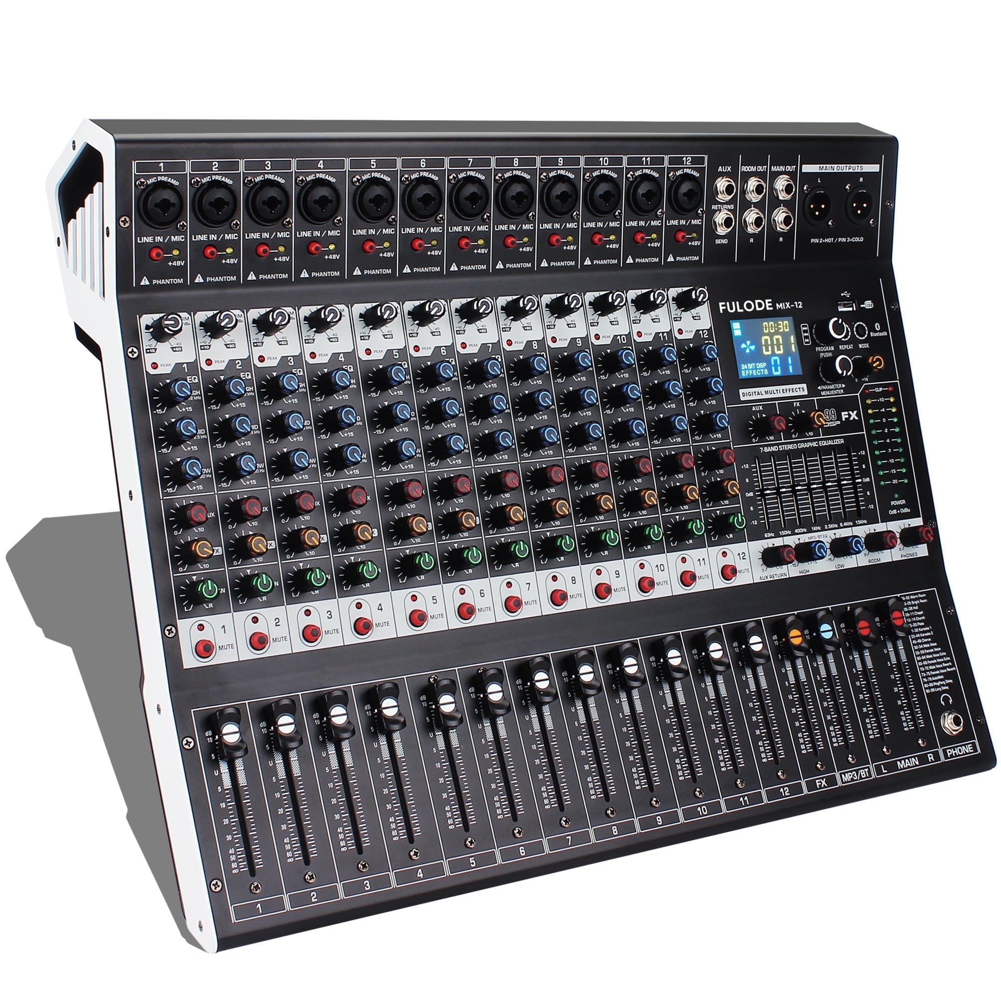 FULODE 12-Channel Bluetooth Studio Audio Mixer 99 Bit DSP Digital ...