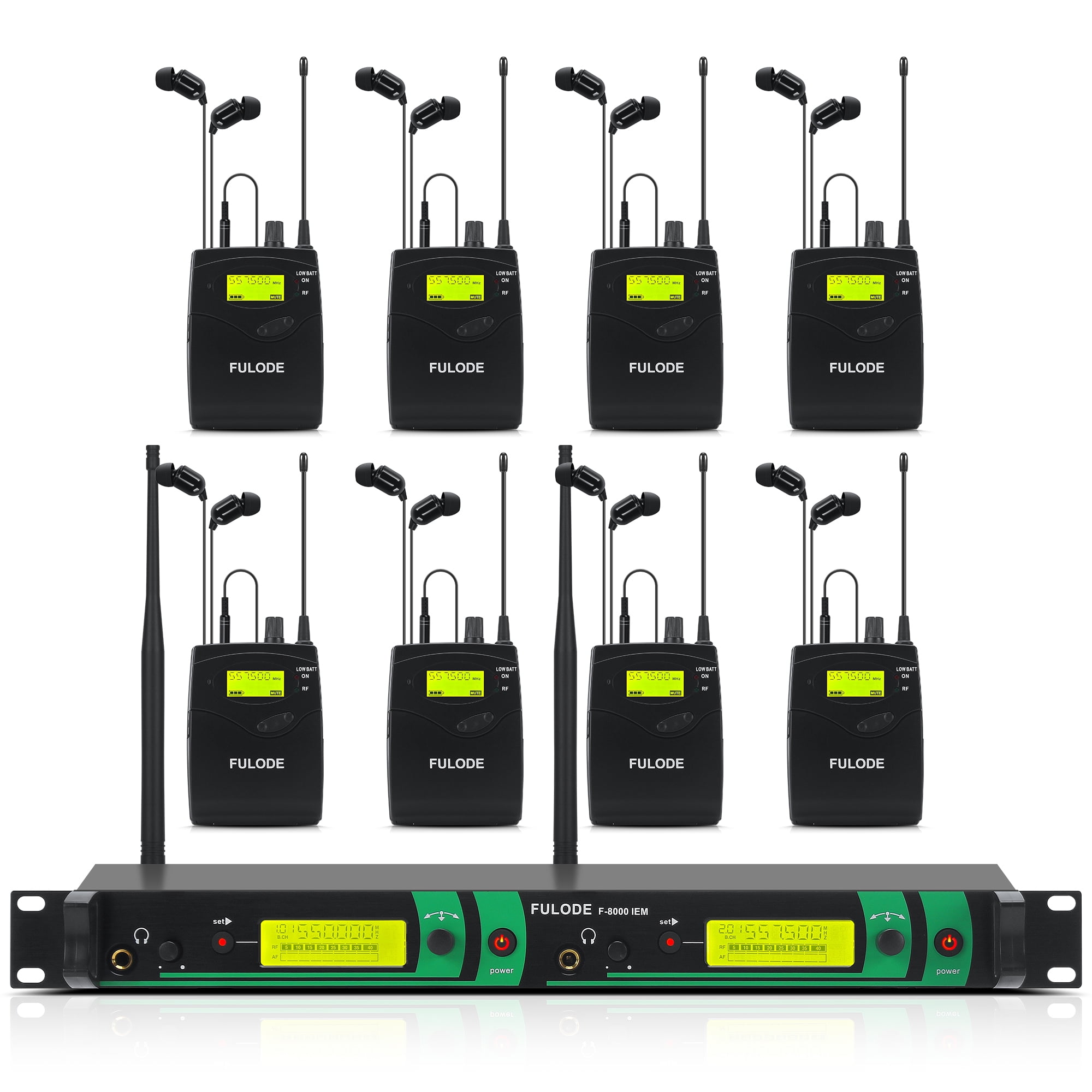 FULODE F-8000 IEM UHF Wireless in Ear Monitor System 2 Channel 8 Bodypacks Monitoring with in ...