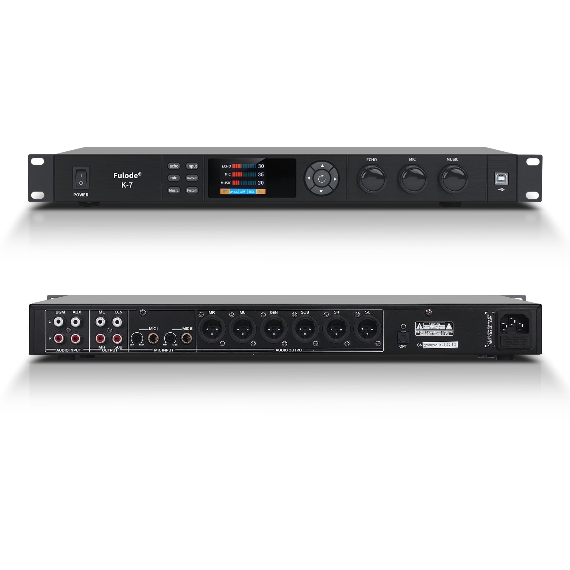 FULODE K-7 Professional KTV Pre-Effector Household 4-Channel Mixer with ...