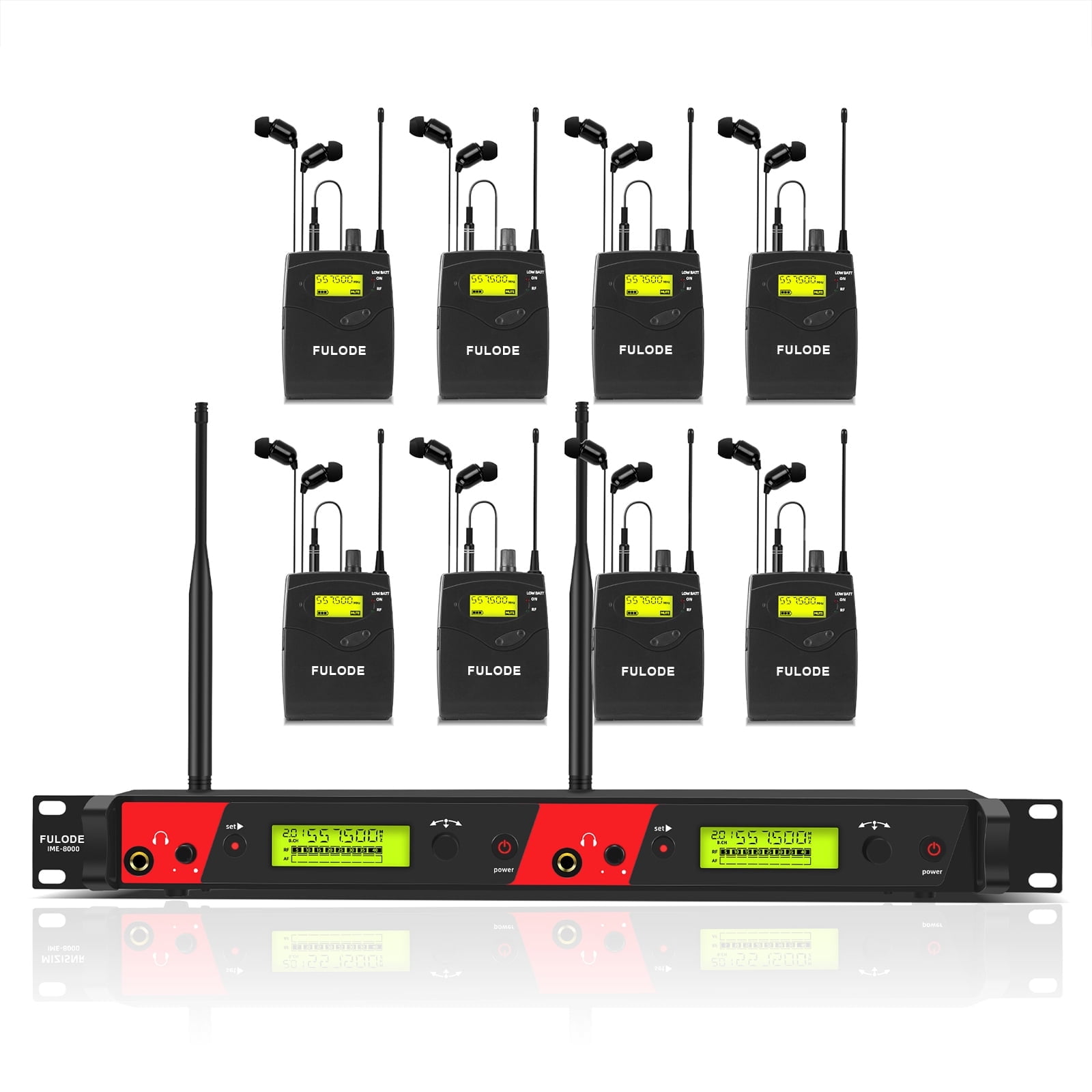 FULODE Wireless in Ear Monitor System, 2 Channel 8 Bodypacks Pro Mono ...